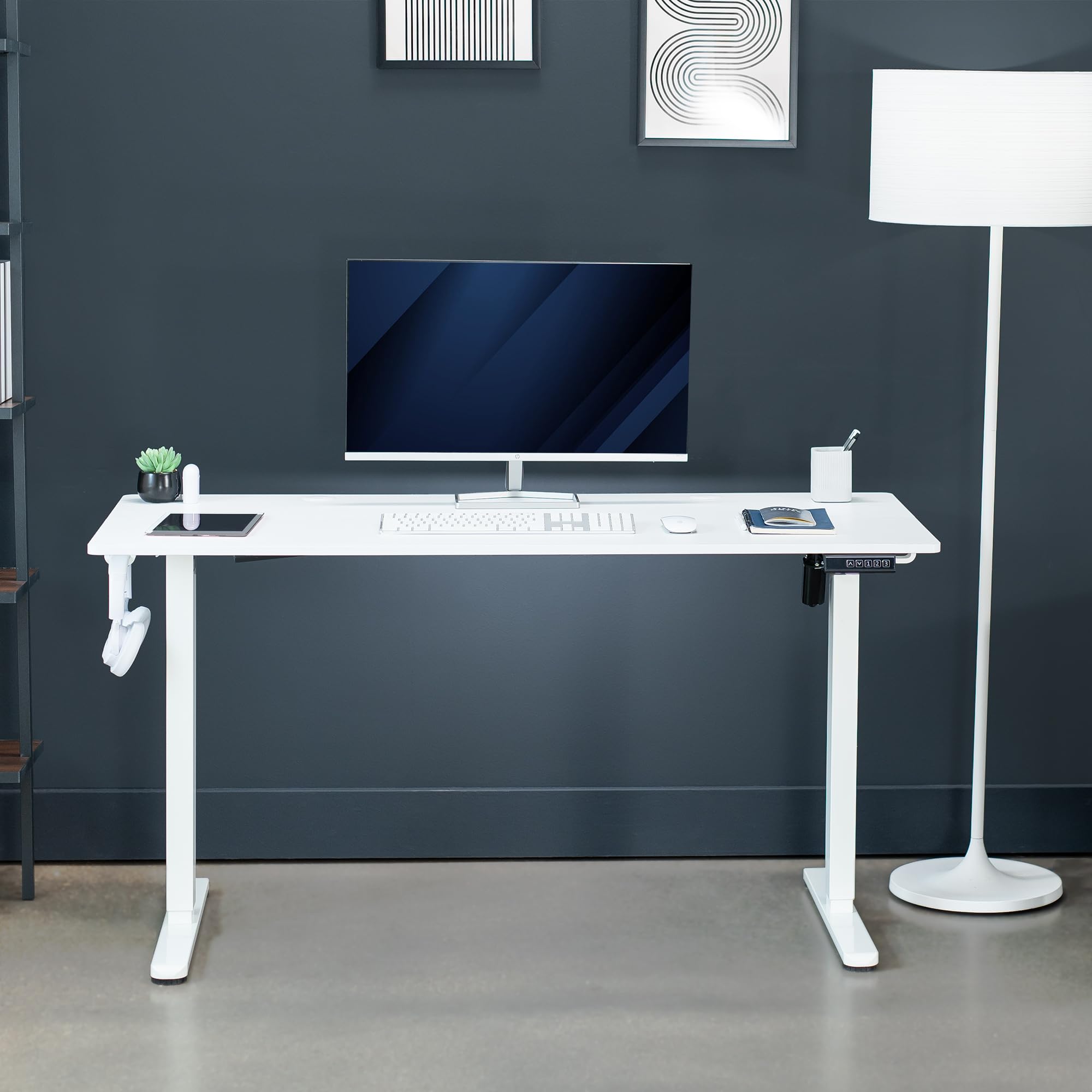 VIVO Electric 55 x 24 inch Stand Up Desk, Complete Height Adjustable Standing Home & Office Workstation with Memory Controller, White Top, White Frame, DESK-E155TW