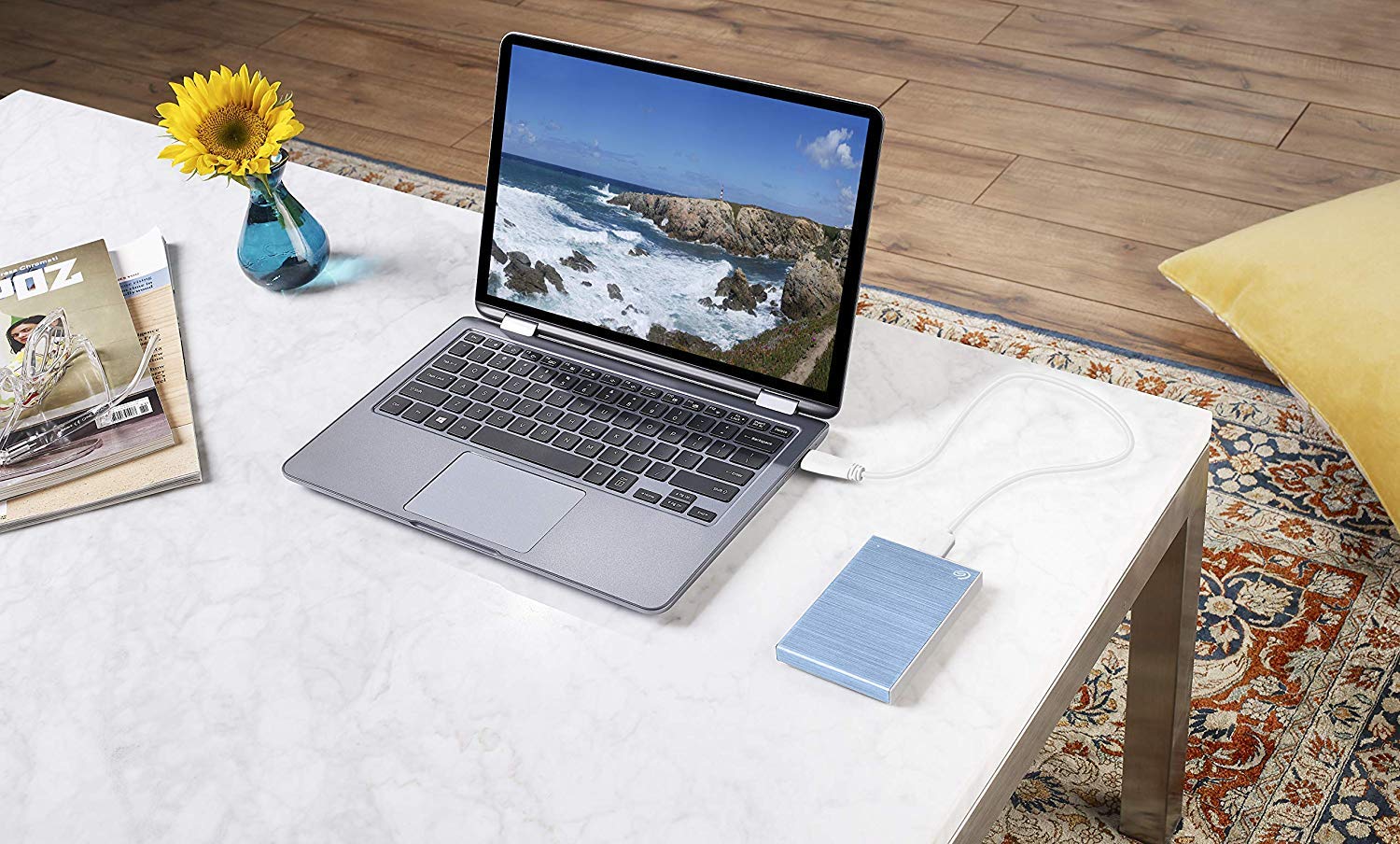 Seagate Backup Plus Slim 1TB External Hard Drive Portable HDD β Light Blue USB 3.0 for PC Laptop and Mac, 1 year Mylio Create, 2 Months Adobe CC Photography, (STHN1000402)
