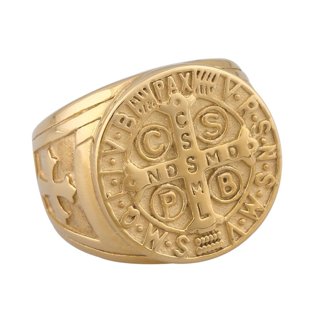 Zovivi Womens Girls Kids St Benedict Stainless Steel Ring Demon Protection Ghost Hunter CSBP