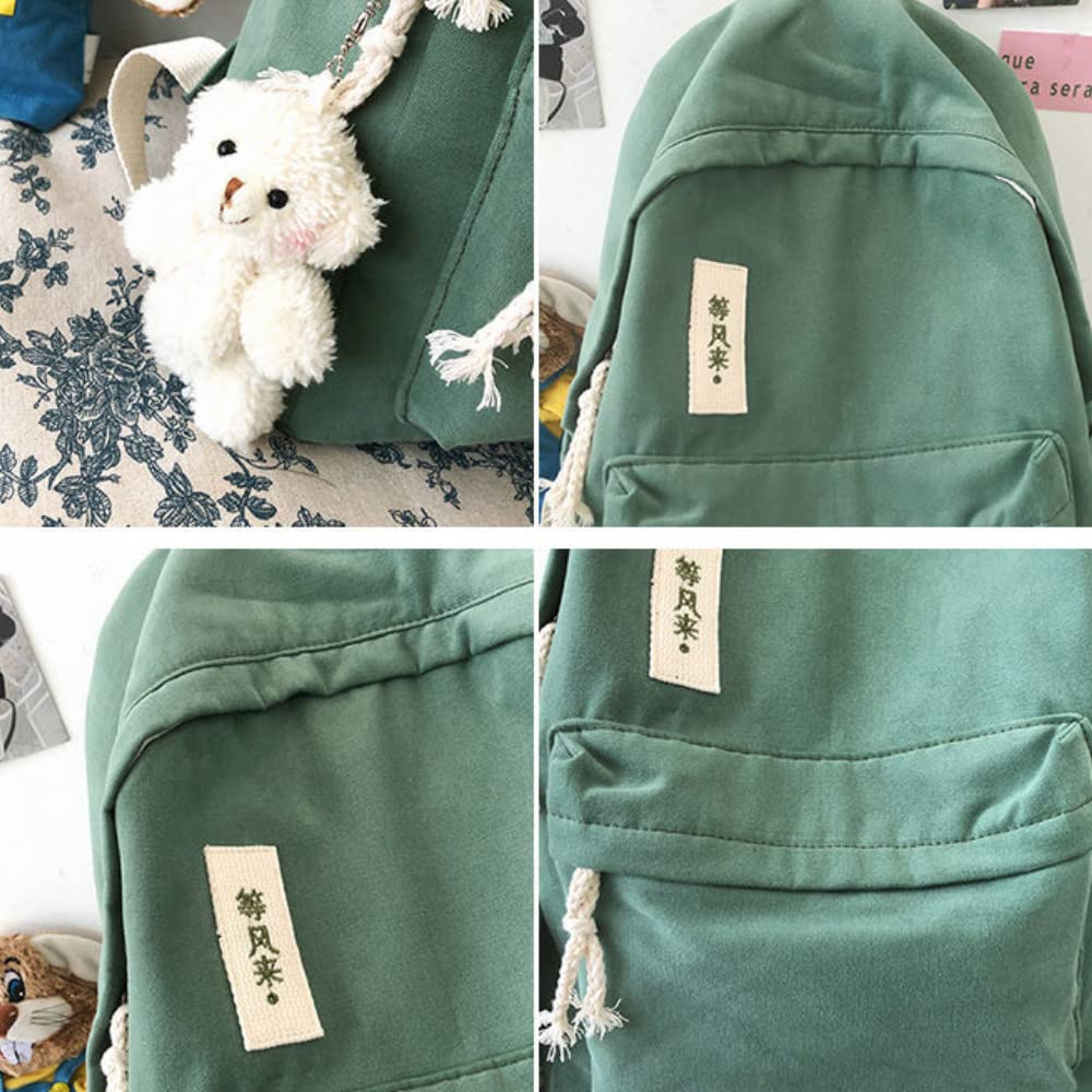 WEIIYONN Kawaii Backpack with Cute Bear Accessories Large Capacity for Laptop Aesthetic Bag for Women Canvas Pastel Bookbag (White)