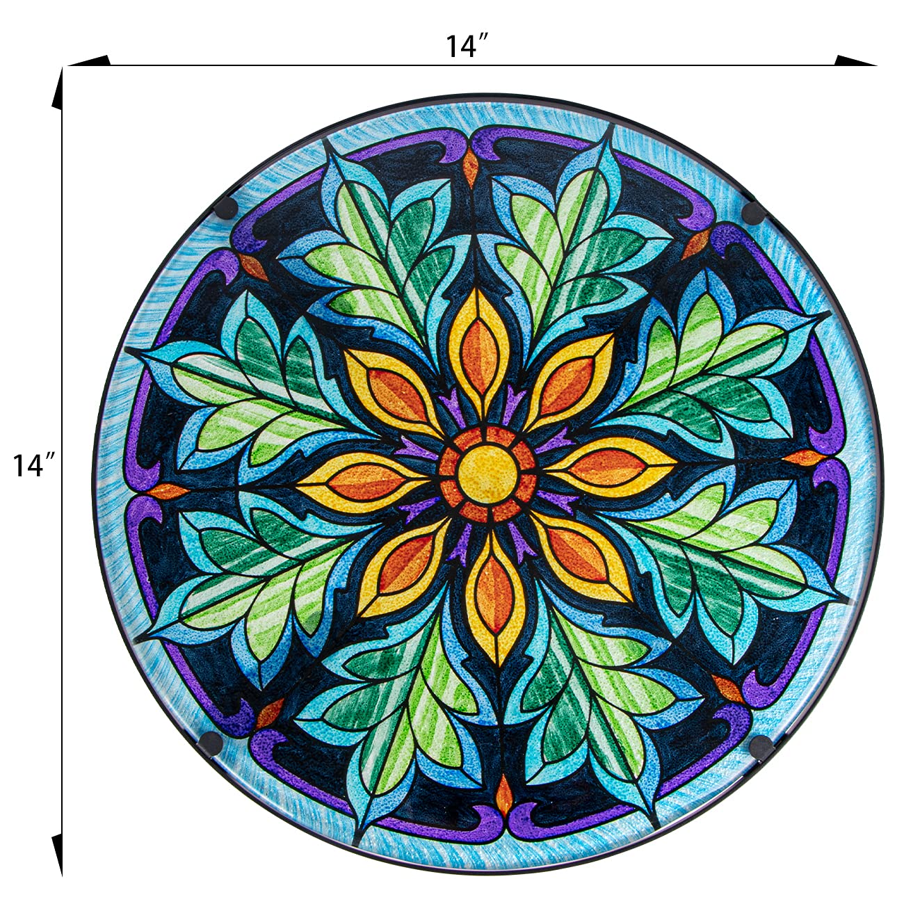 VCUTEKA Outdoor Side Table Mosaic End Table Patio Side Table Small End Table Glass Top Round Balcony Coffee Table Porch Indoor Glass Top