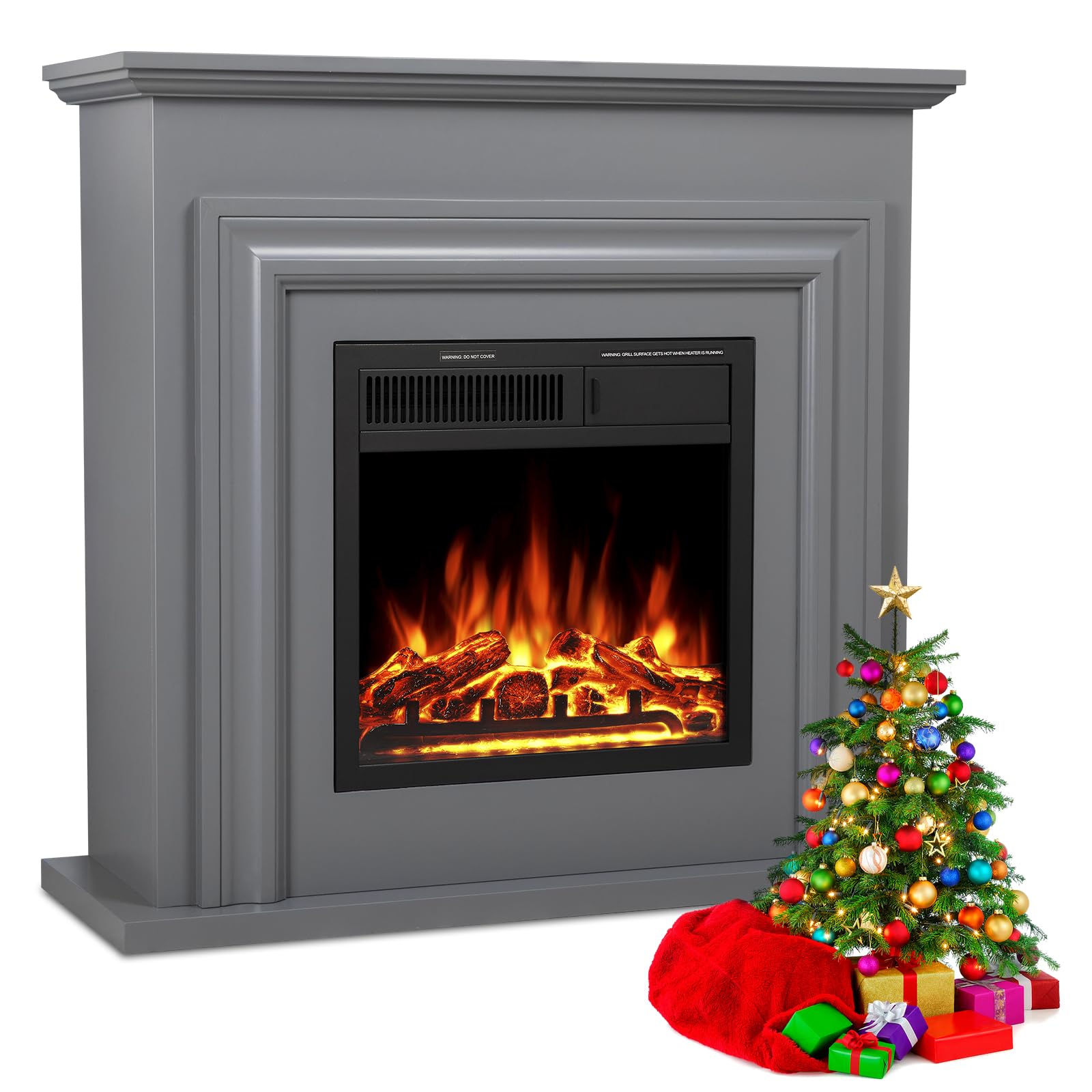Xbeauty 36" Electric Fireplace with Mantel Wooden Surround Firebox Fireplace TV Stand with Logs, Adjustable Led Flame, Remote Control, 750W-1500W,(Gary)