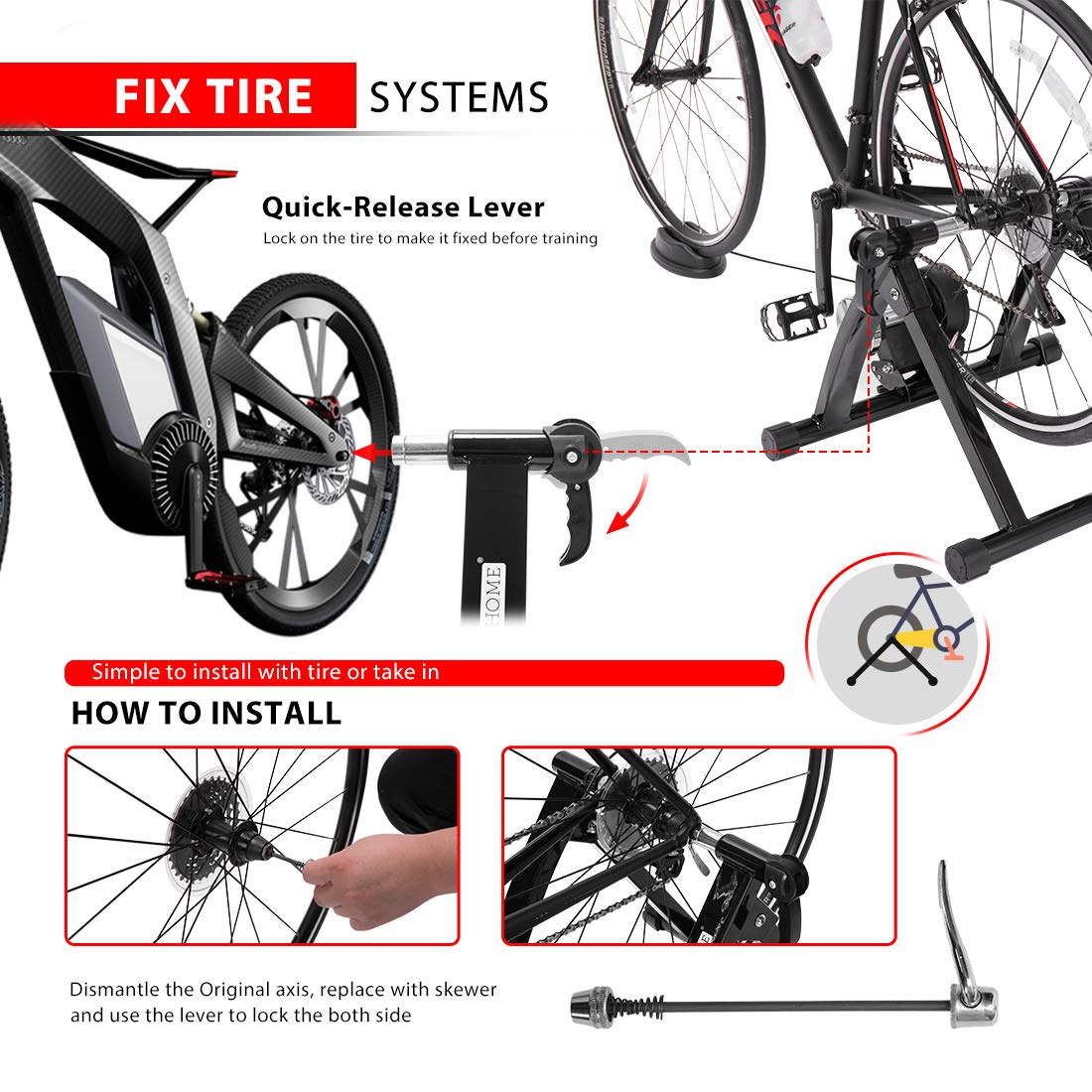 VIVOHOME 6 Variable Speed Level Heavy Duty Steel Indoor Bike Trainer Stand 26" to 29" Bicycle Riding Exercise Machine with Magnetic Flywheel