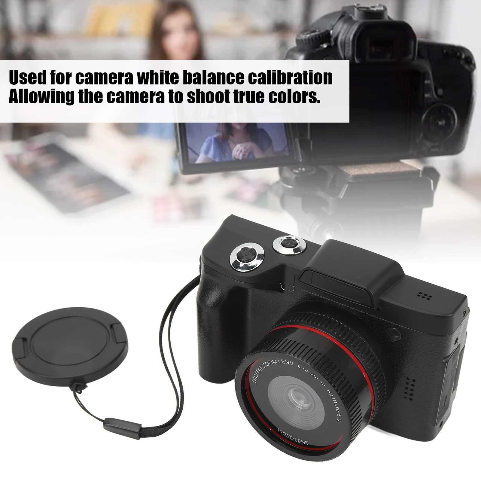 Vlogging Camera, 16MP 1080P Digital Camera, Compact Video Camera with 16X Digital Zoom, 180 Degree Flip Screen for Photography, 1/4in Screw Mount