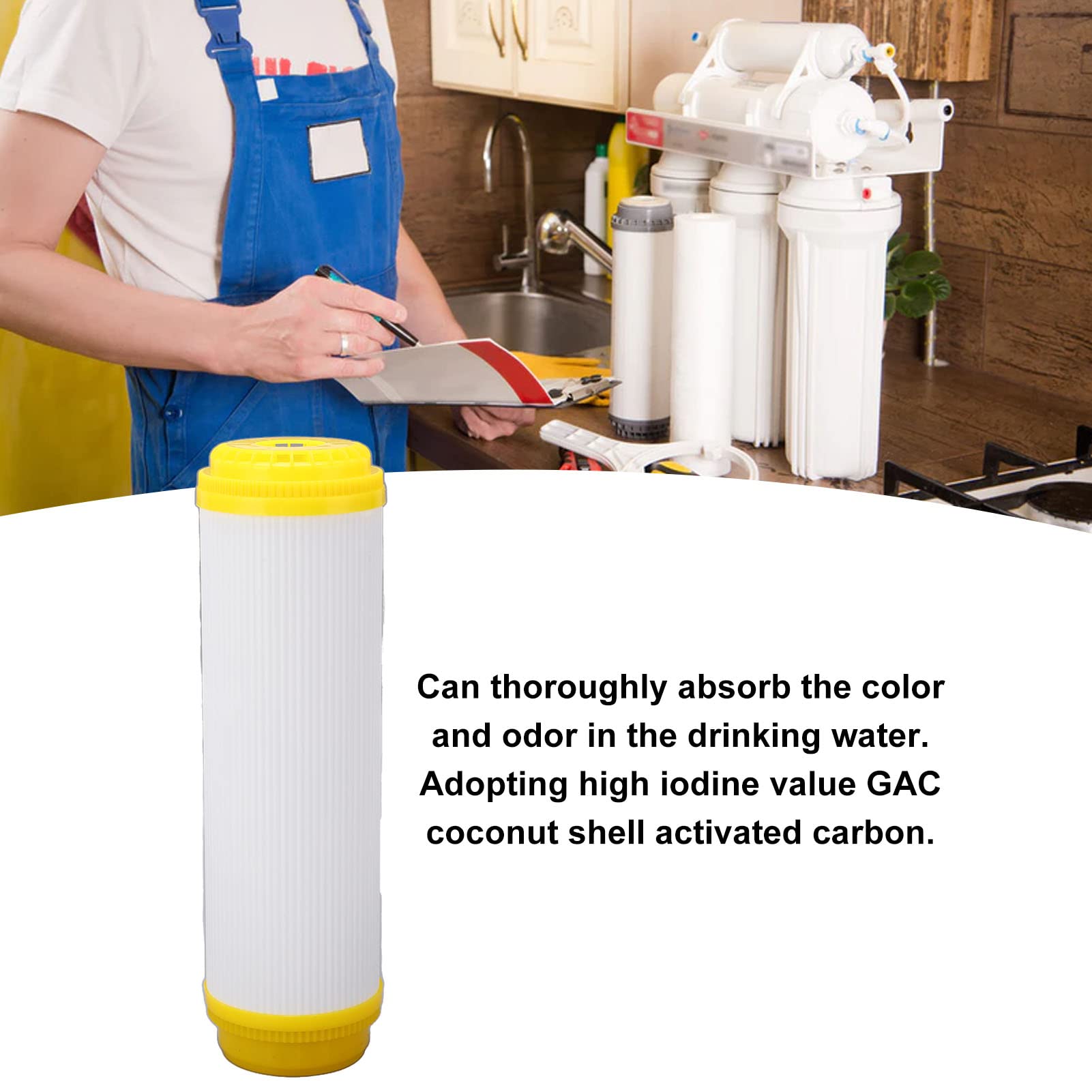 Water Filter Set, 2Pcs Water Filter Cartridge 10in Activated Carbon T33 Universal Design Set Kit for Home Water Filter Replacement Cartridge