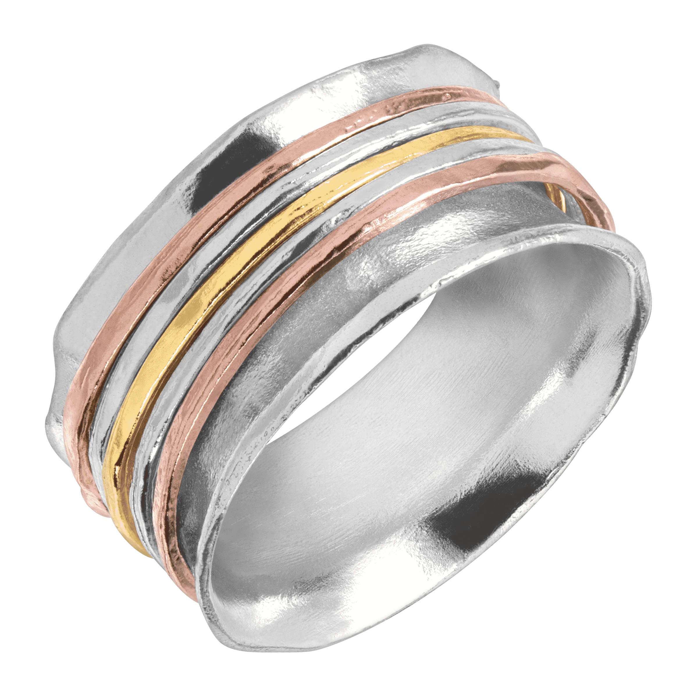 Silpada 'Gold Rush' Fidget Spinner Ring in Sterling Silver & 18K Yellow & Rose Gold Plate, Size 9