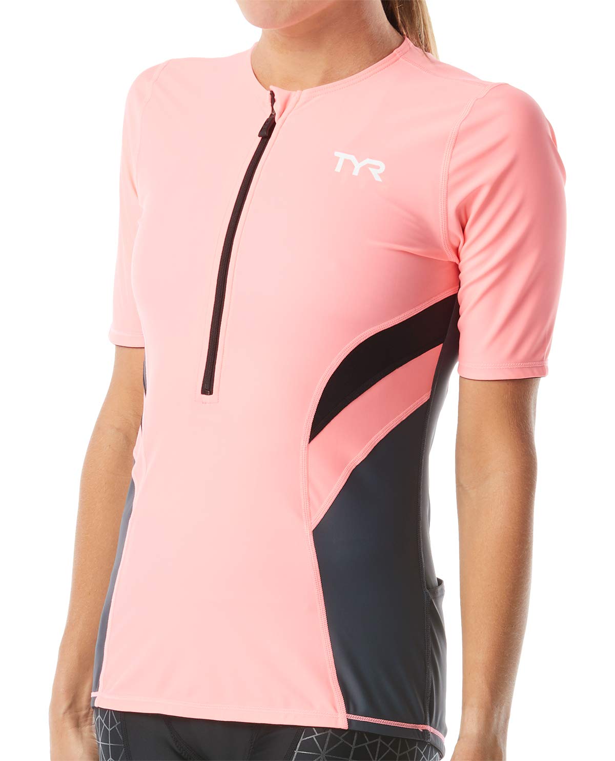 TYR TSSCOF6A194XL Women's Comp S/S Top Grey/Coral XL