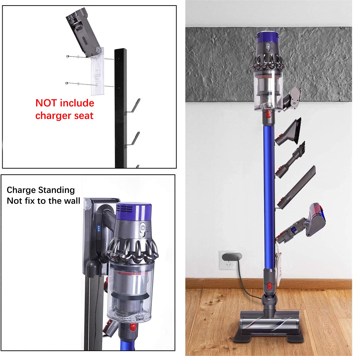 XIGOO Storage-Stand-Docking-Station-Holder Compatible with V15 Detect V11 V10 V8 V7 V6 Cordless Vacuum Cleaners & Accessories, Stable Metal Bracket Organizer Rack, Brushed Black