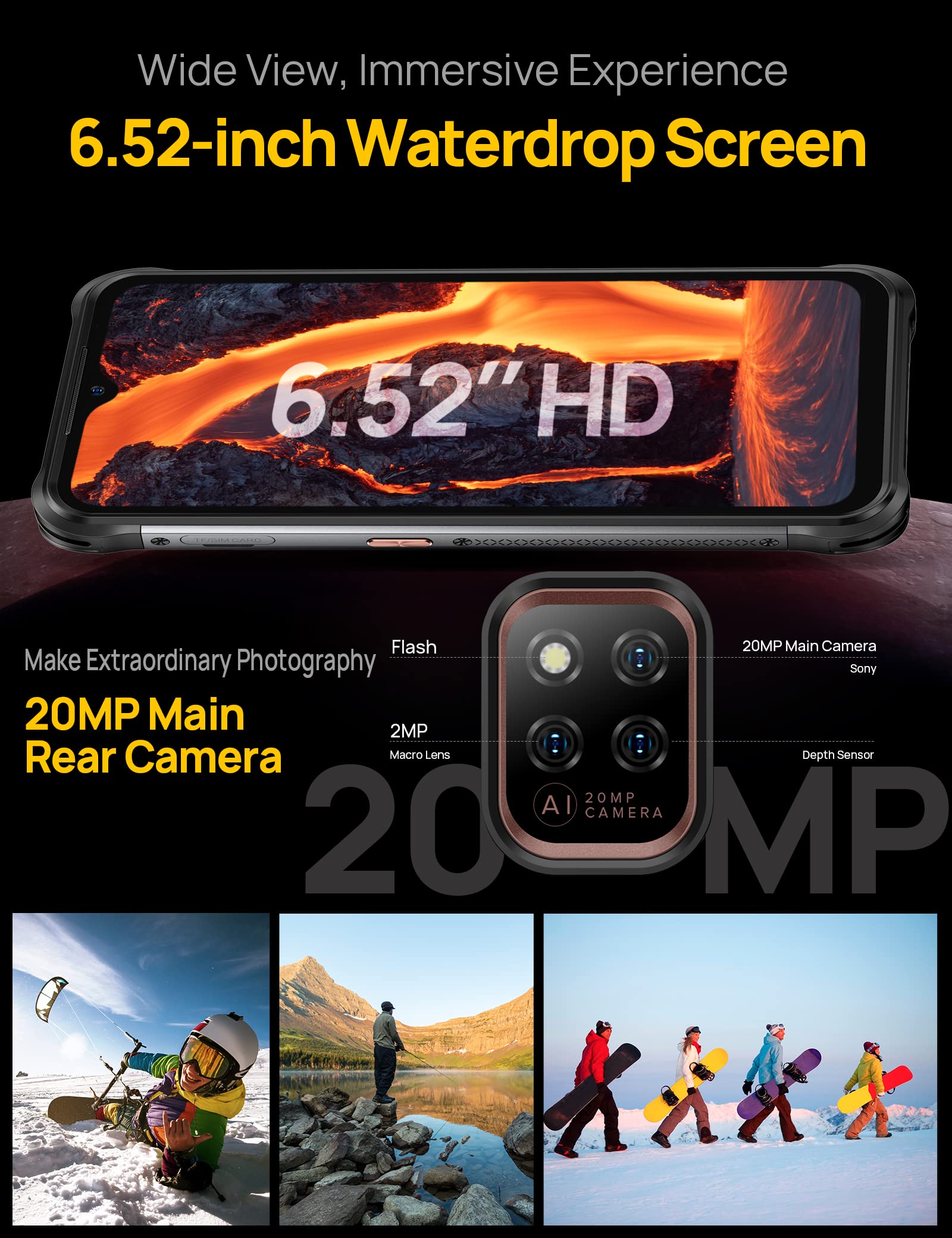 Ulefone Android 12 Rugged Smartphones, Power Armor 14 Pro 10000mAh Battery, 8GB+128GB, Helio G85 Octa-core Waterproof Rugged Phone, 6.52” HD+, 20MP AI Camera, Dual Sim 4G Unlocked Cell Phone