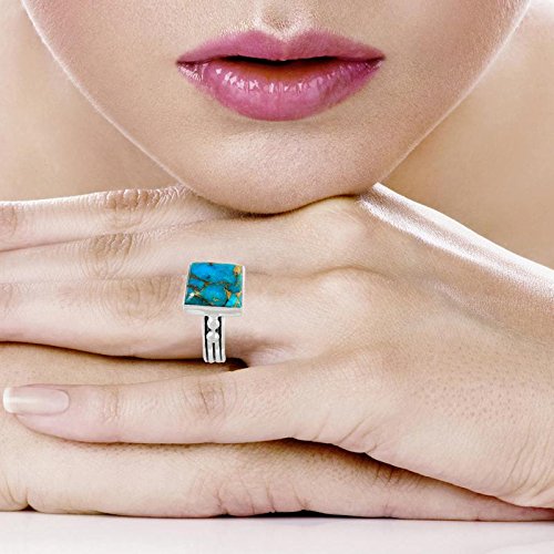 Turquoise Ring in Sterling Silver 925 & Genuine Turquoise Size 6 to 11 (SELECT color) (Turquoise, 7)