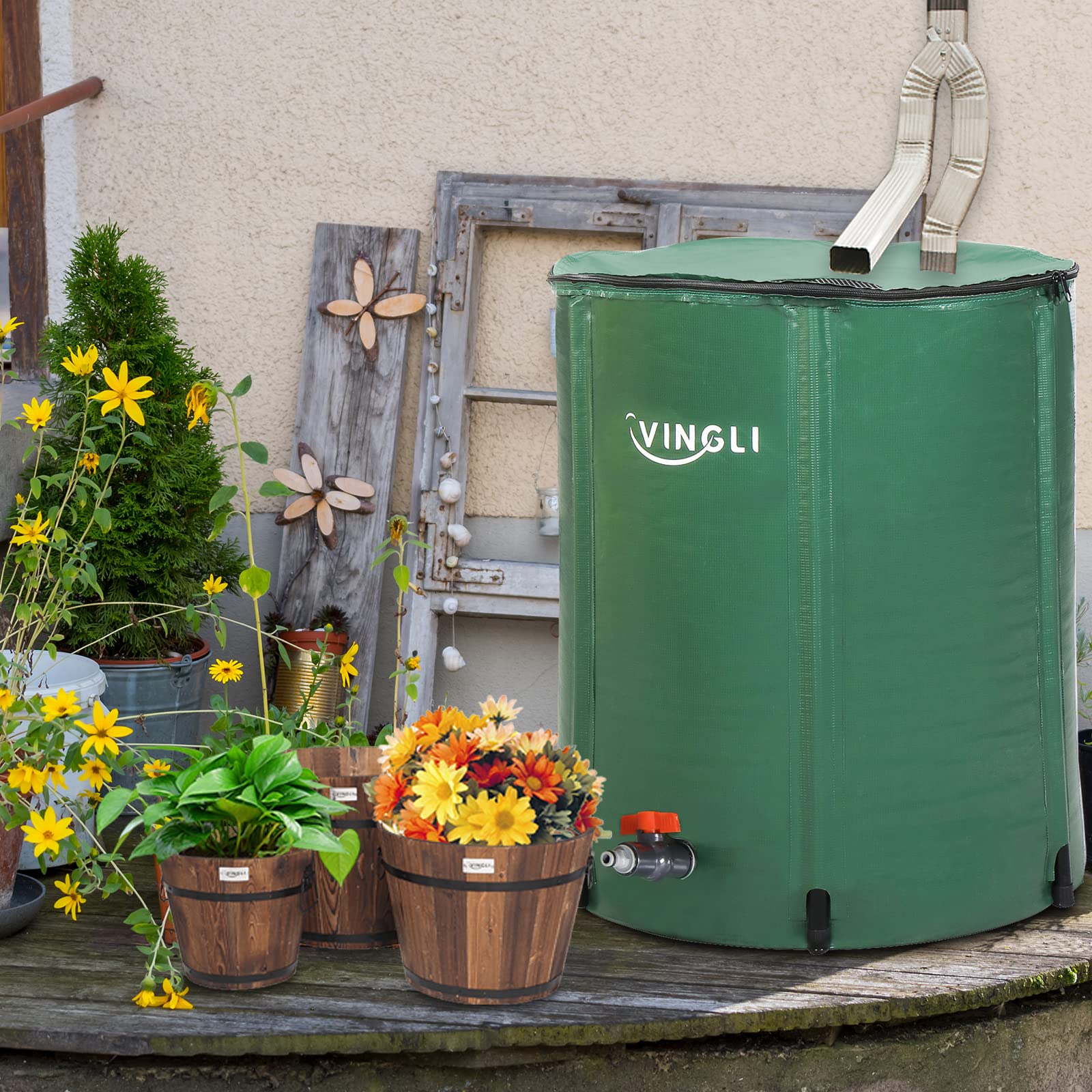 VINGLI Upgraded Rain Barrel, Collapsible Water Tank Storage Container Rain Catcher Barrel with Volume Scale Mark, Downspout Rainwater Collection System with Filter Spigot Overflow Kit-50 Gallon …