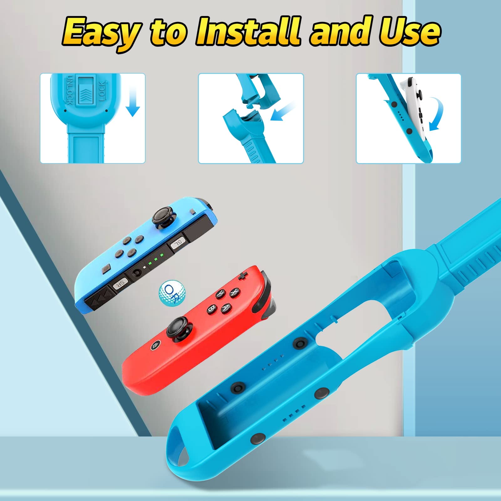 Trconk Golf Clubs 2 Pack Compatible with Nintendo Switch Joy-con, Switch Golf Game for Mario Golf Super Rush, Adjustable Controller Handle Grips Accessories with Wrist Strap