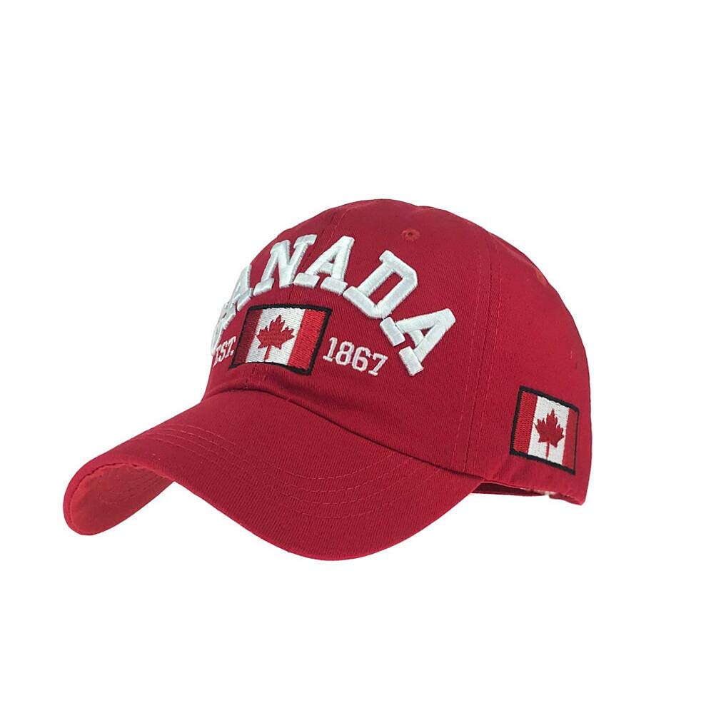 XibeiTrade Unisex Canada Flag Cotton Baseball Cap Maple Leaf Embroidered Men Women Adjustable Dad Hat (Red)