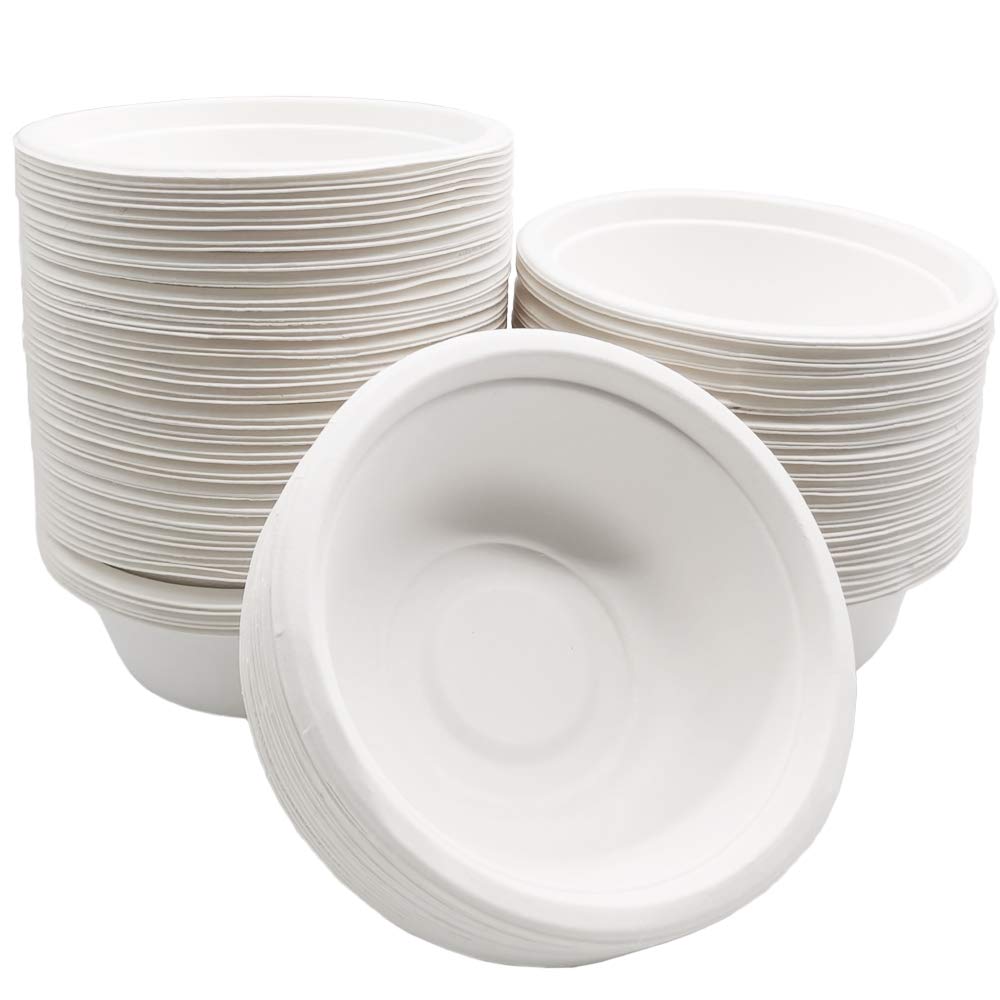 Xilanhhaa 100 Pack 12 oz Disposable Paper Bowls Heavy-Duty Quality Natural Disposable Bagasse Bowls,White Compostable Heat Resistant Eco Friendly Paper Alternative Bowls