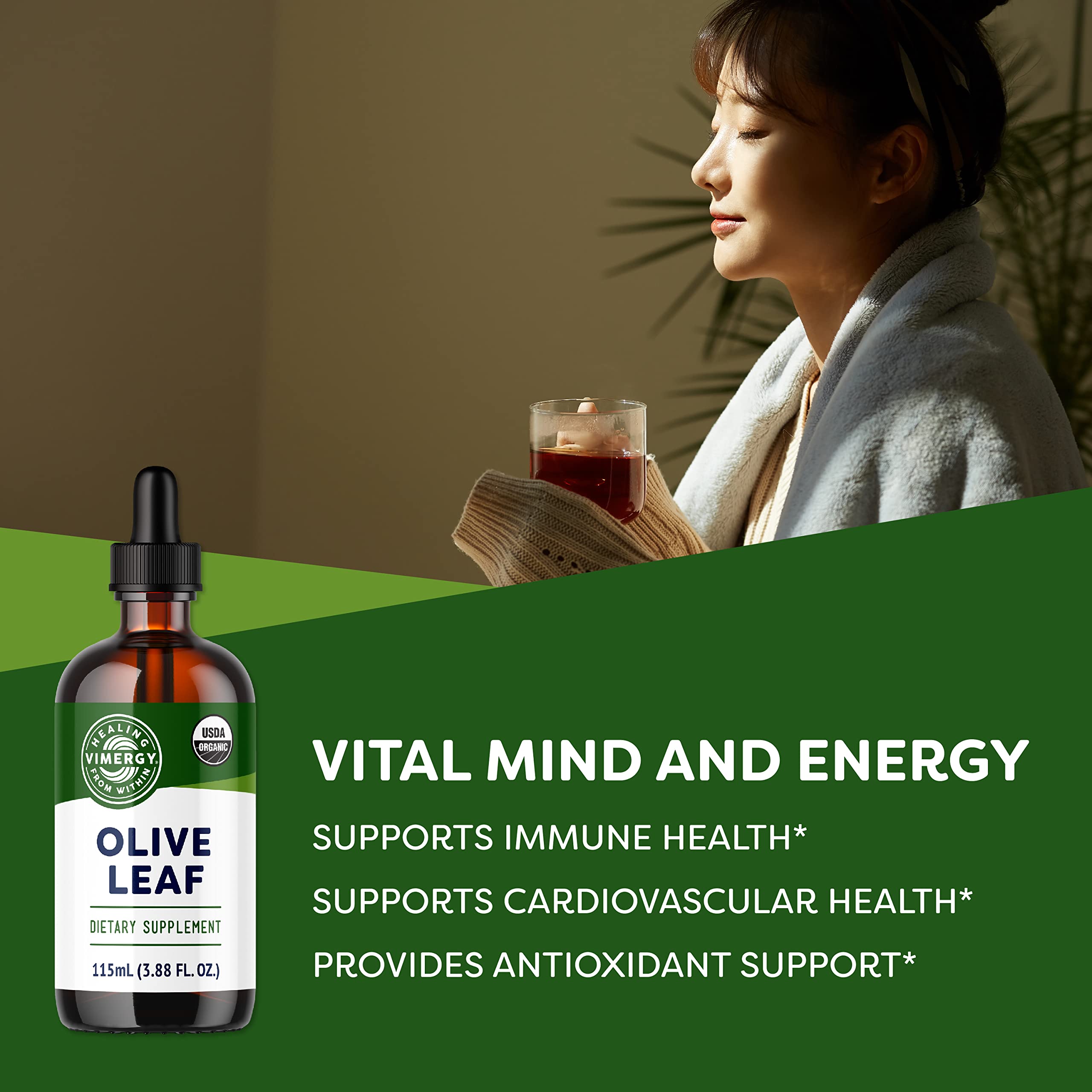 Vimergy Organic Olive Leaf Extract, 57 Servings – Pure Olive Leaf Liquid Drops – Supports Immune and Cardiovascular Health - USDA Organic, Gluten-Free, Non-GMO, Vegan & Paleo Friendly (115 ml)