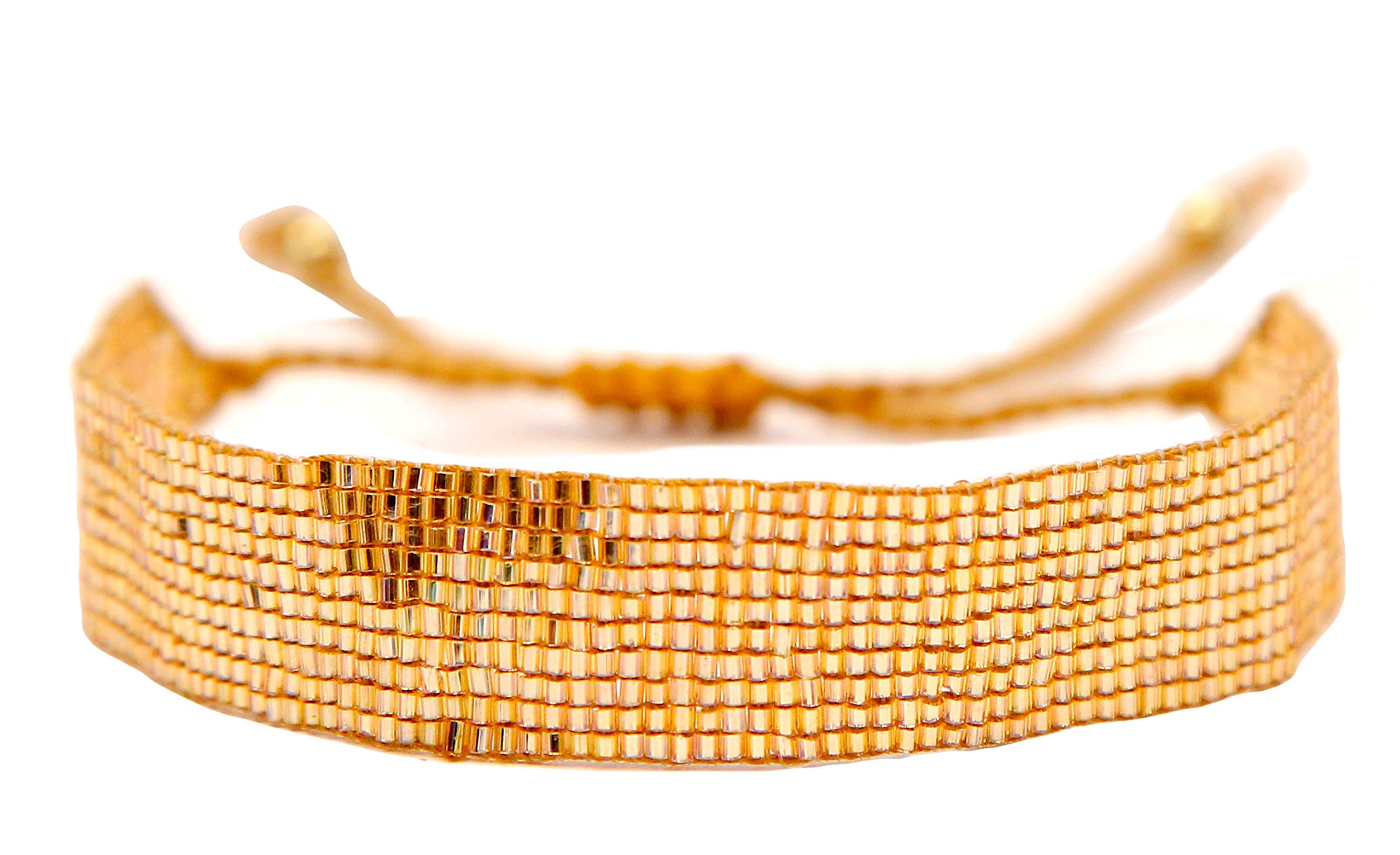 THE TRIBAL CHIC Miyuki Bugle Bead Bracelet for Women (Golden)