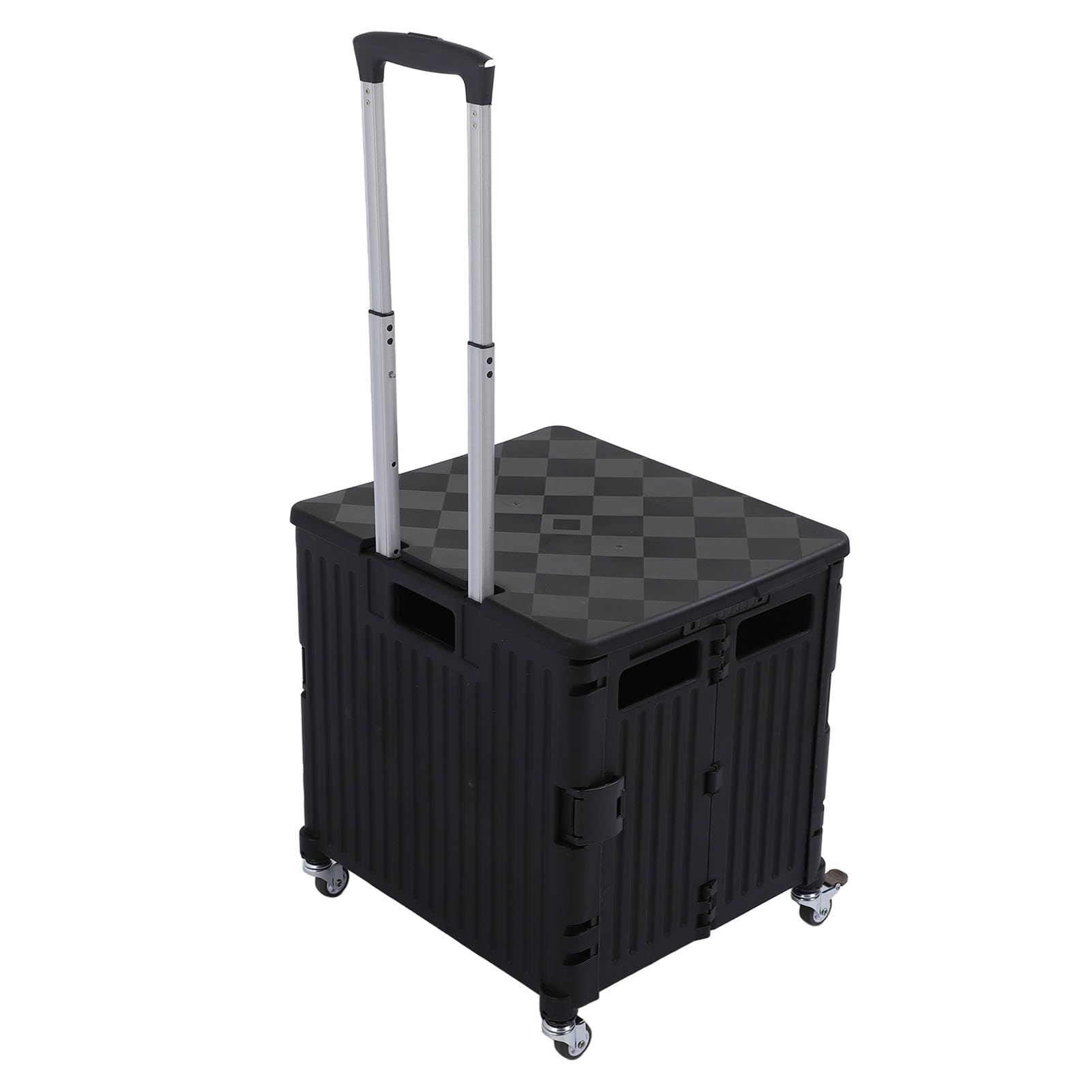VINGVO Folding Rolling Crate, Swivel Casters, Collapsible Utility Cart, Multipurpose Heavy Load with Lid for Camping (Black)