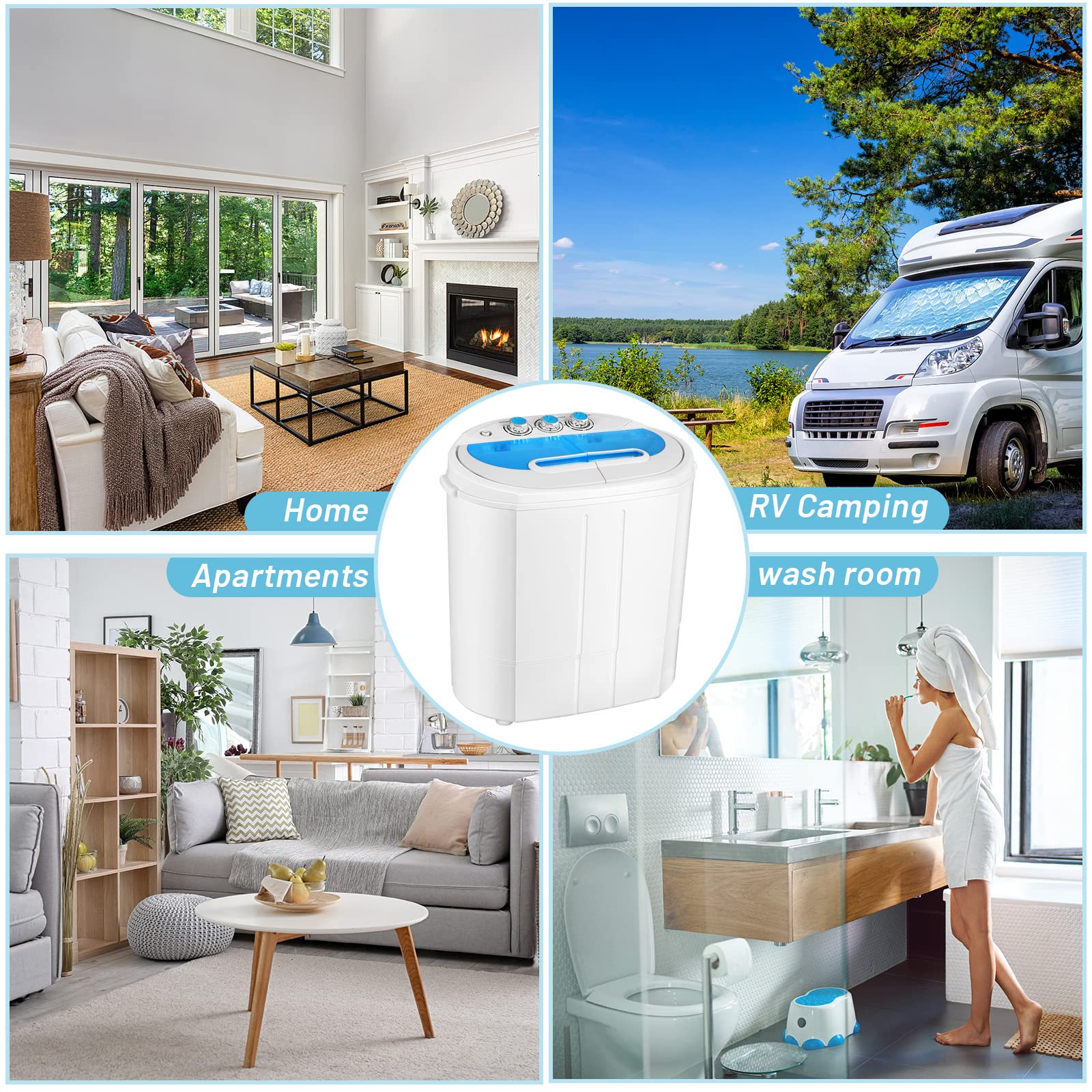 Tiktun Mini Compact Twin Tub XPB30-1288S Portable Washing Machine, White and Sky Blue