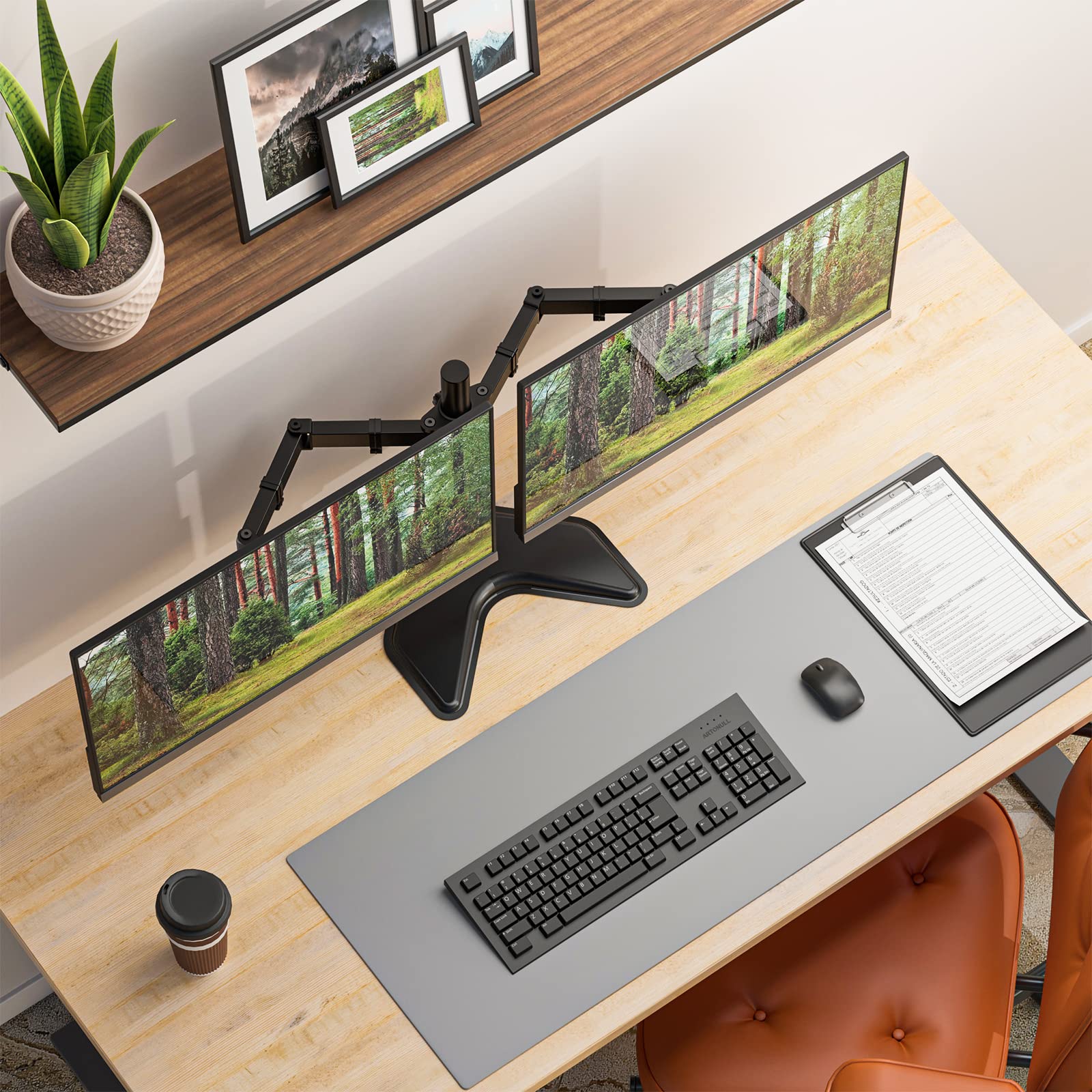 WALI Free Standing Dual LCD Monitor Fully Adjustable Desk Mount Fits 2 Screens up to 27 inch, 22 lbs. Weight Capacity per Arm, with Grommet Base (MF002), Black