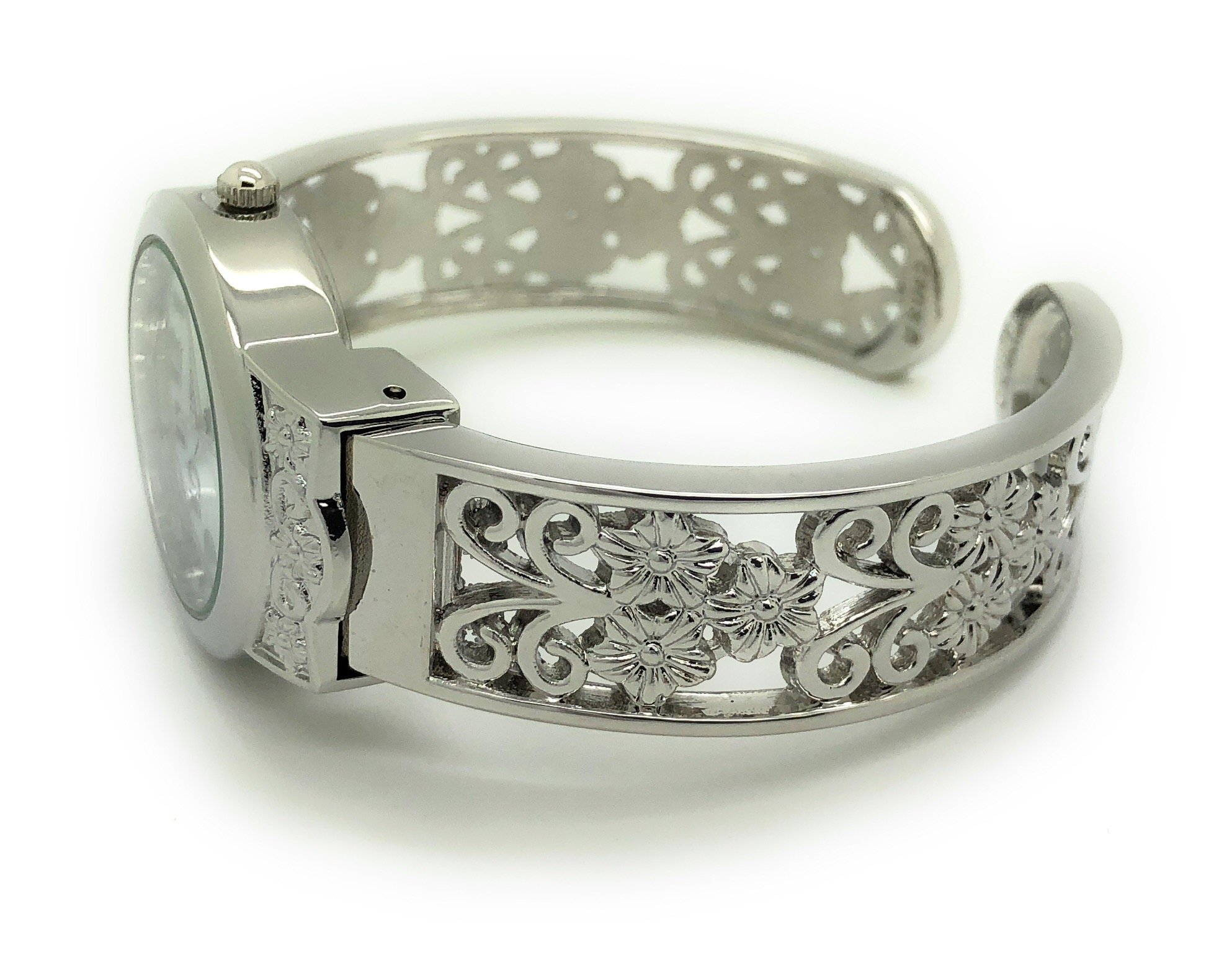 Wincci Ladies Elegant Metal Bangle Cuff Fashion Watch Pearl Dial (Silver)