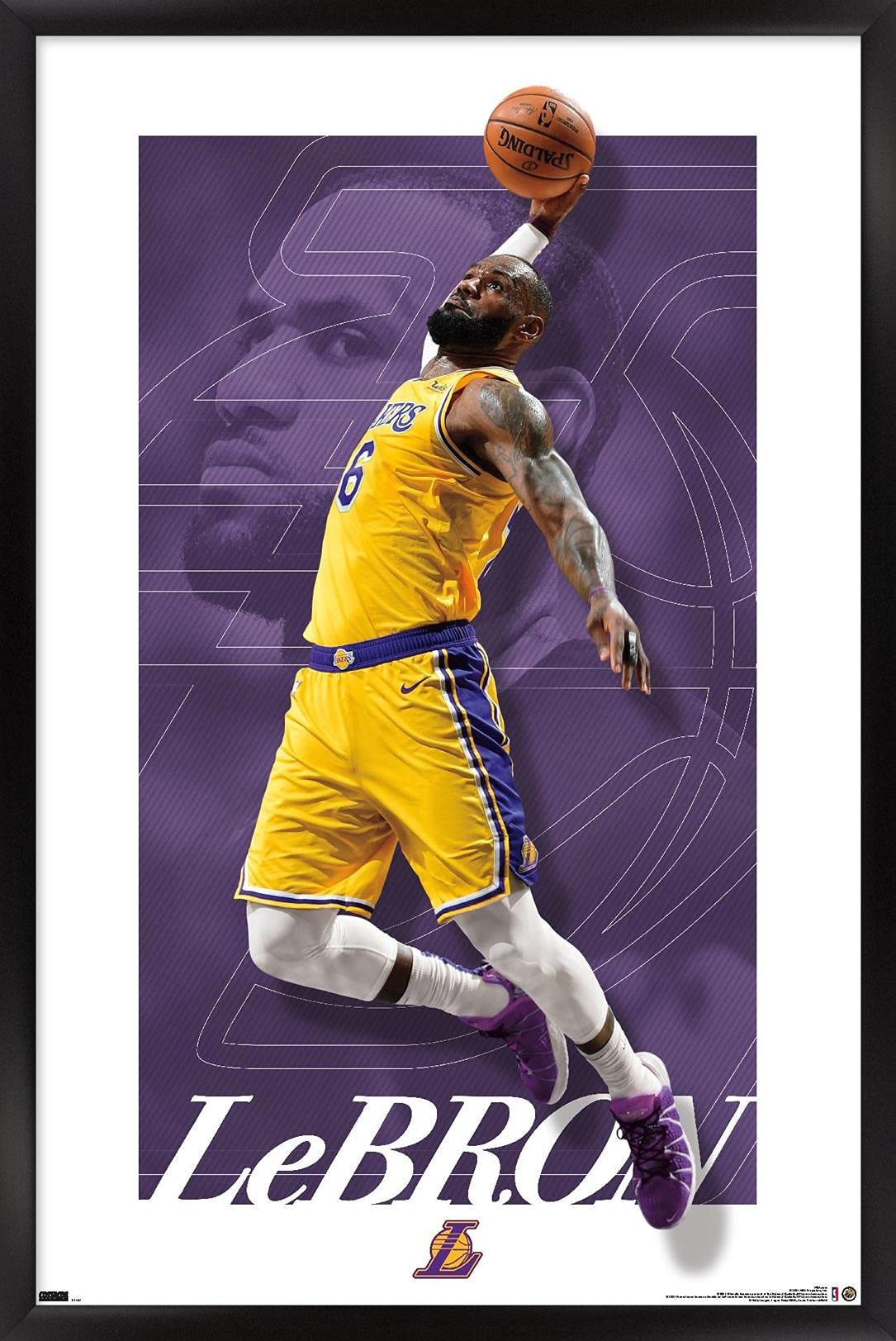 Trends International NBA Los Angeles Lakers - LeBron James 21 Wall Poster, 14.72" x 22.37", Black Framed Version