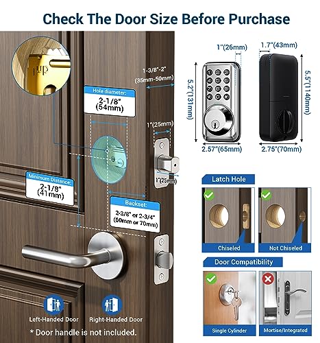 Veise Keyless Entry Door Lock, Electronic Keypad Deadbolt Lock, Auto Lock, 1 Touch Locking & 20 User Codes, Anti-Peeking Password, Easy Installation Design - Satin Nickel