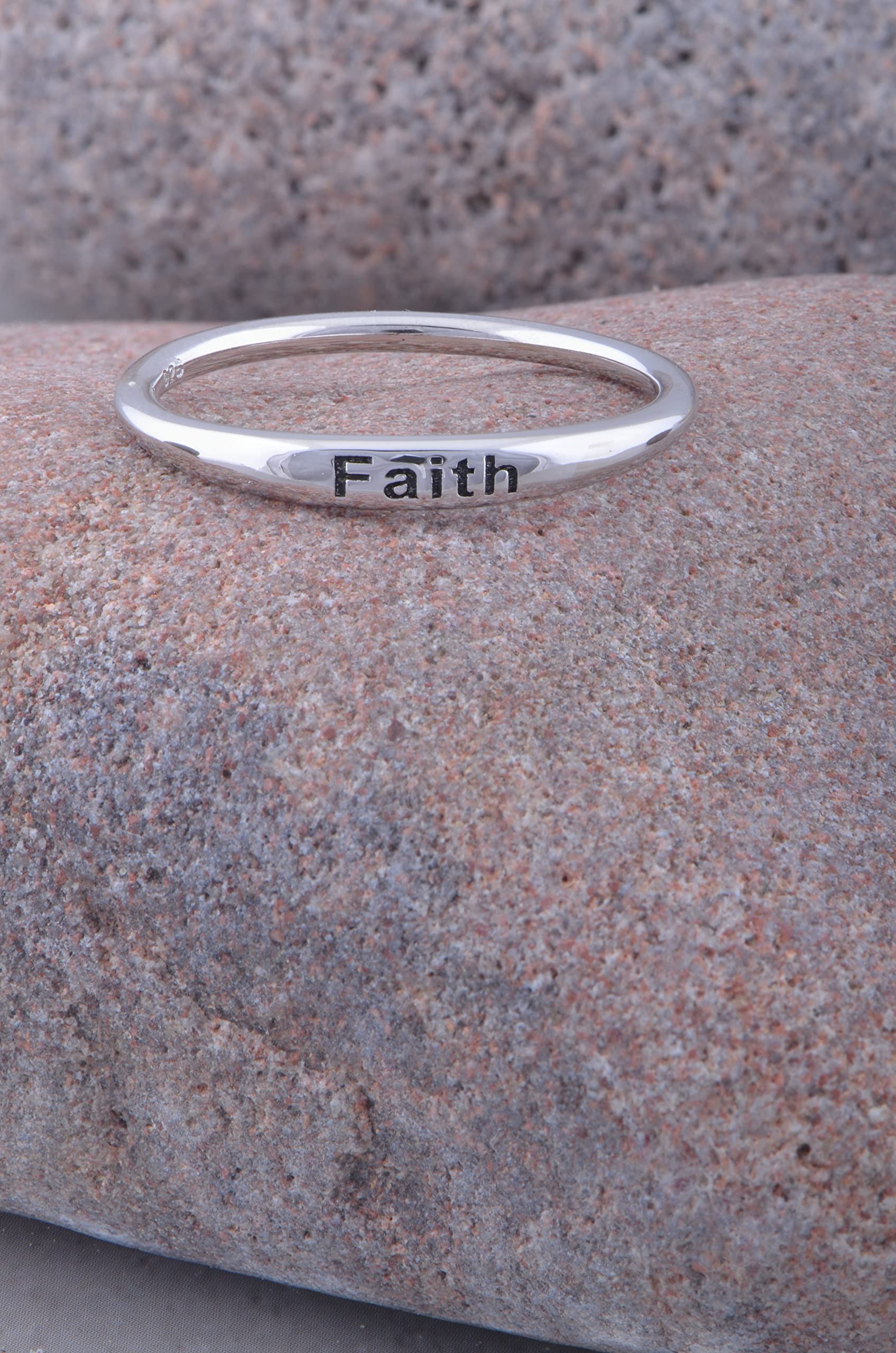 SILVERCLOSEOUT Rhodium Plated Sterling Silver Womens Thin Stackable Faith Ring - Size 10