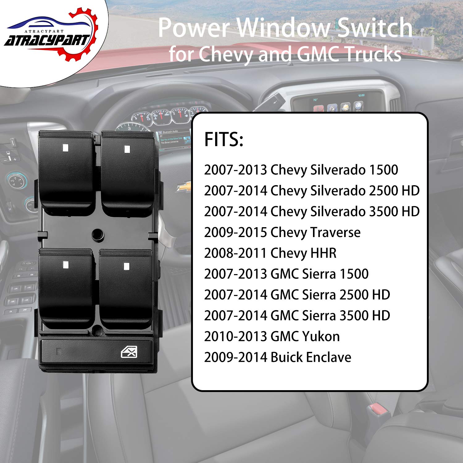 Window Switch Driver Side Master Power Switch - Compatible with 2007-2013 Chevy Silverado Traverse HHR, GMC Sierra Yukon - Replaces# 20945129, 25789692