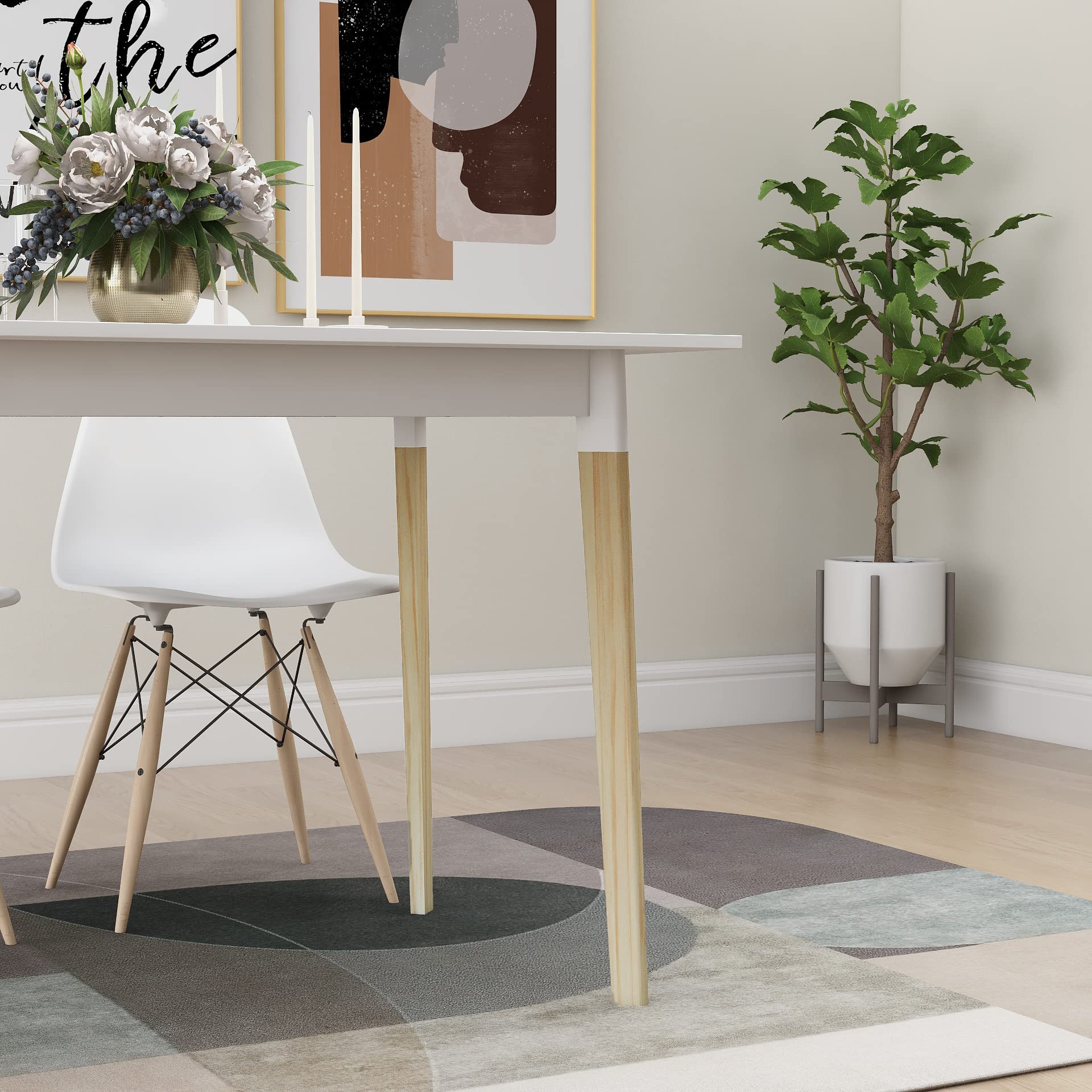 Tidyard Modern Dining Table 47 Inch Kitchen Table Rectangular Top with Solid Wood Leg-White for Dining Room, Restaurant, Cafe, Bistro, Home Furniture