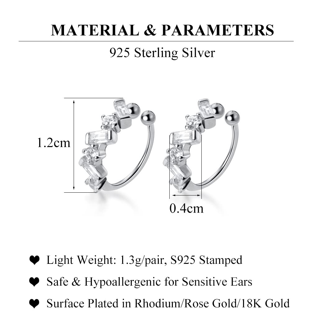 SLUYNZ 925 Sterling Silver CZ Cuff Earrings for Women Small Hoop Earrings No Piercing Cartilage Earrings (A-Silver)