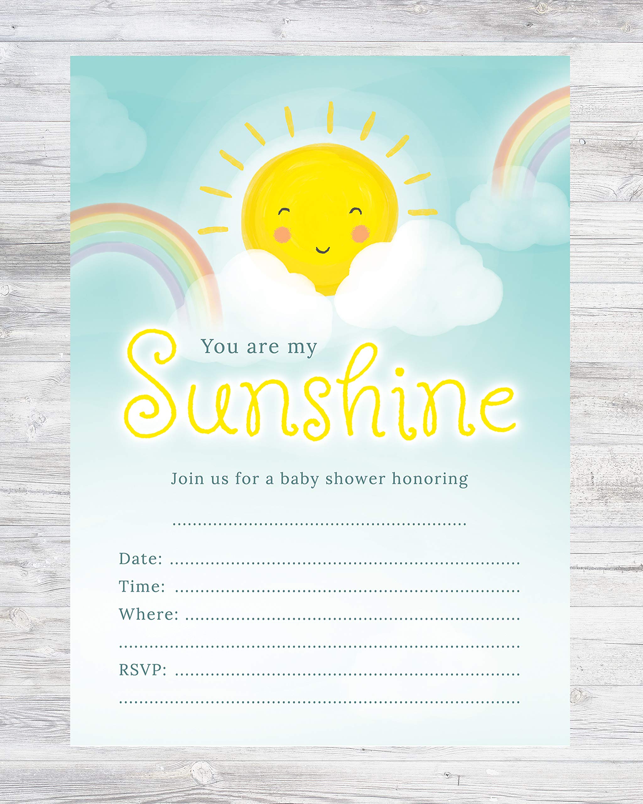 You are My Sunshine Gender Neutral 5x7 Baby Shower Invitations - 24 invites and 24 White envelopes