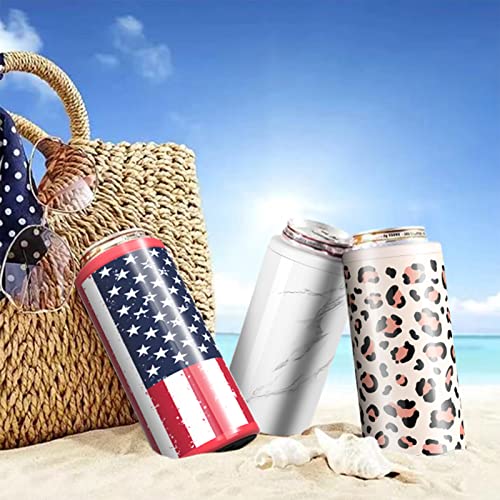 TILUCK Skinny Can Cooler for Slim Beer & Hard Seltzer, Stainless Steel, Doucle-Walled Stainless Steel Insulated Slim Cans, Standard 12 oz (U.S. Flag-01)