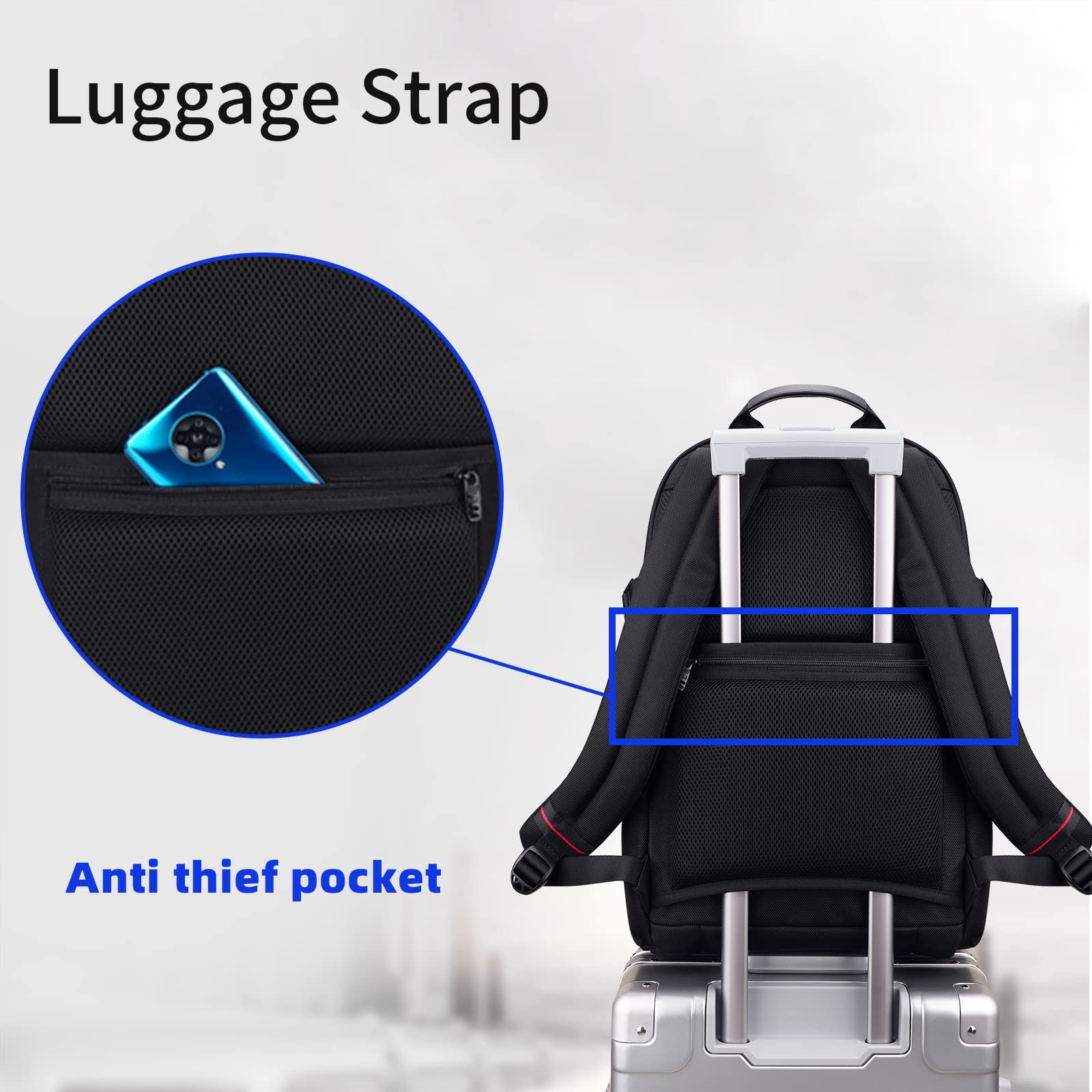 SWICKY 88099 Carry-on Water Repellent USB Port With Cover Luggage Strap Auto Anti Theft Zip Airflow Back Panel Travel Work Backpack for 15.6 Inch Laptop