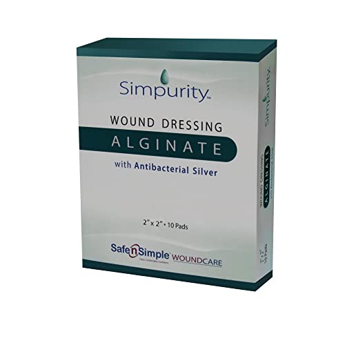 Silver Calcium Alginate Wound Dressing - Simpurity - 2"x 2" - Silver Dressing for Wound Care - Non-Stick Calcium Alginate Pads with Silver - Safe n' Simple Wound Care Products