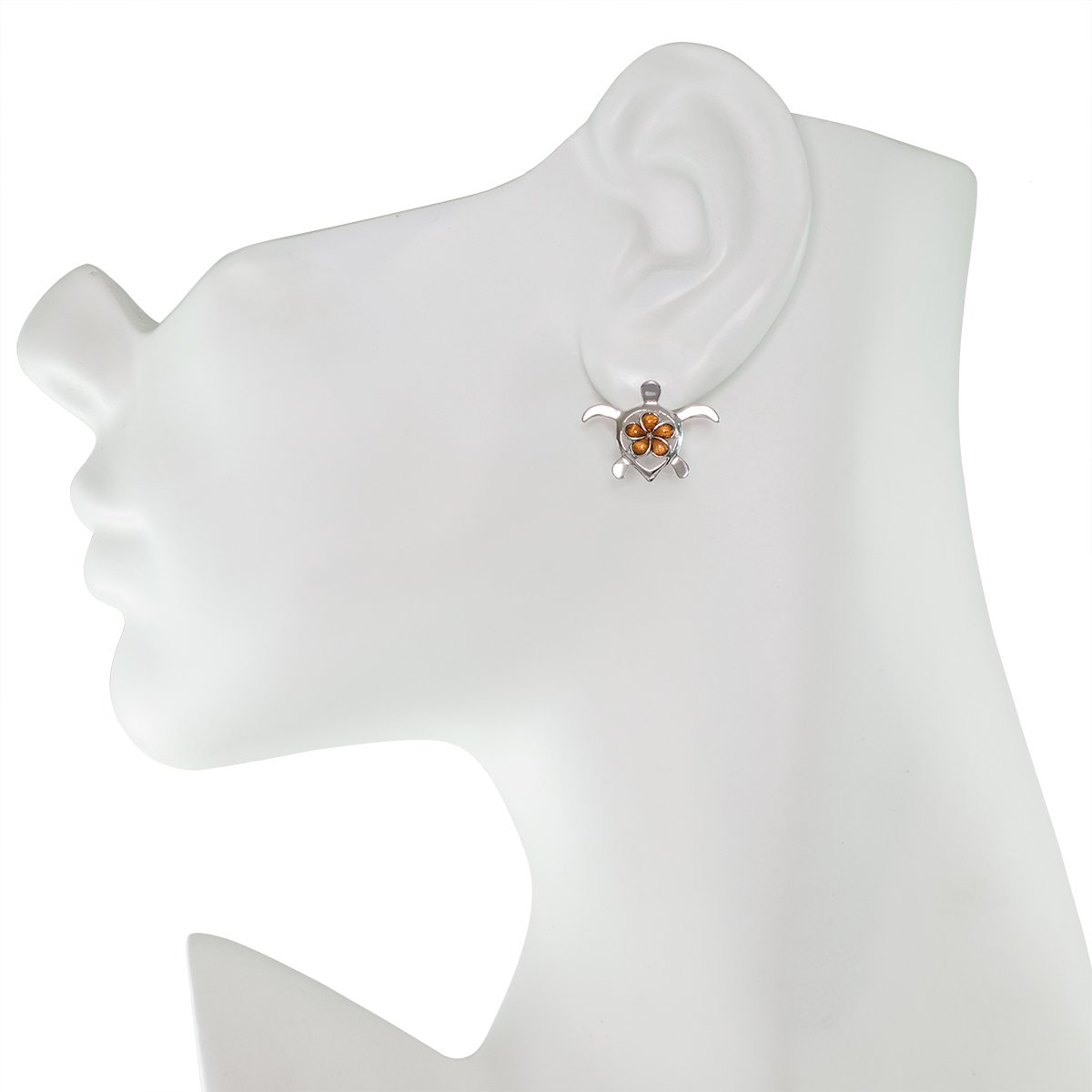 Sterling Silver Koa Wood Turtle with Plumeria Post Earrings