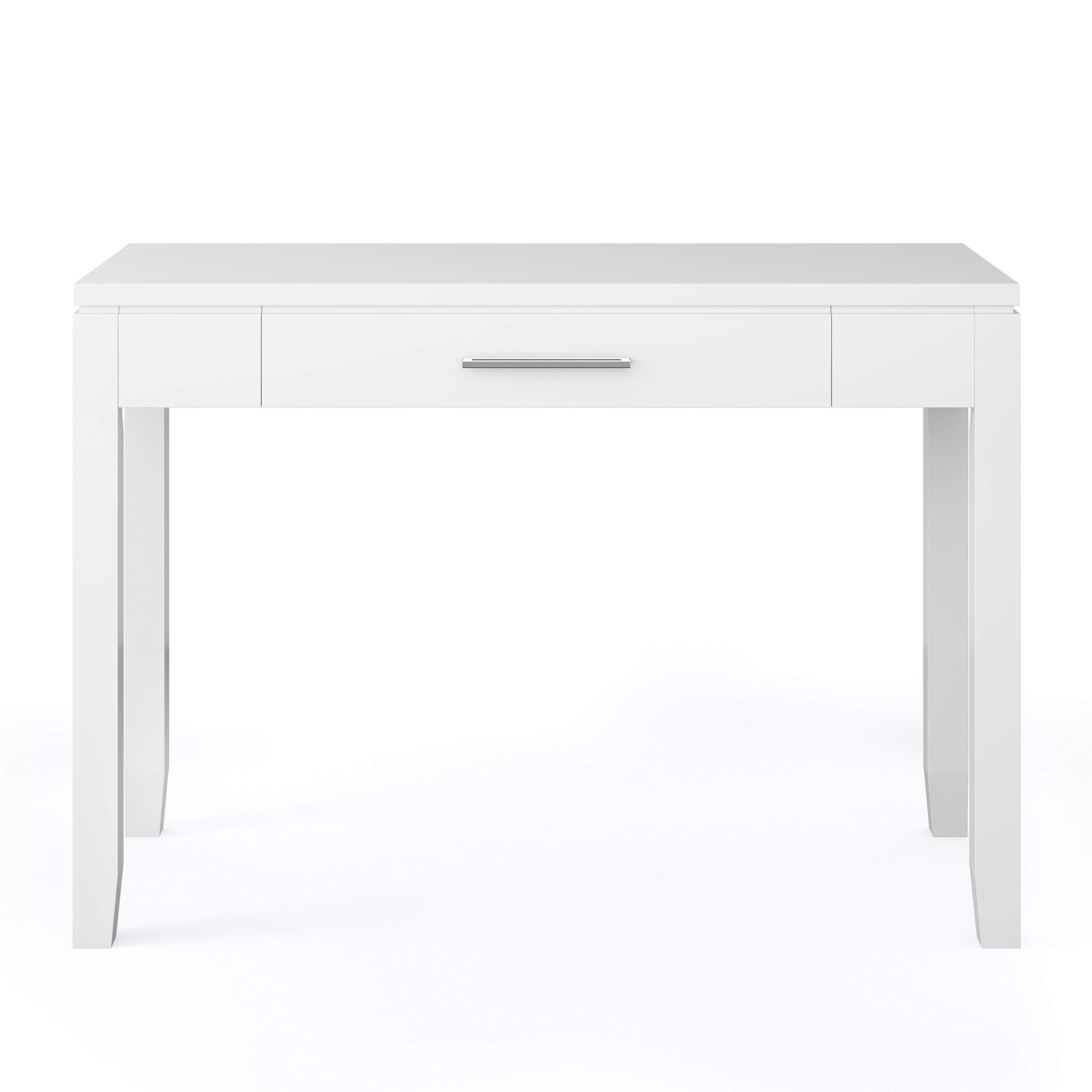 SIMPLIHOME Cosmopolitan SOLID WOOD Contemporary Modern 42 inch Wide Home Office Desk, Writing Table, Workstation, Study Table Furniture in White