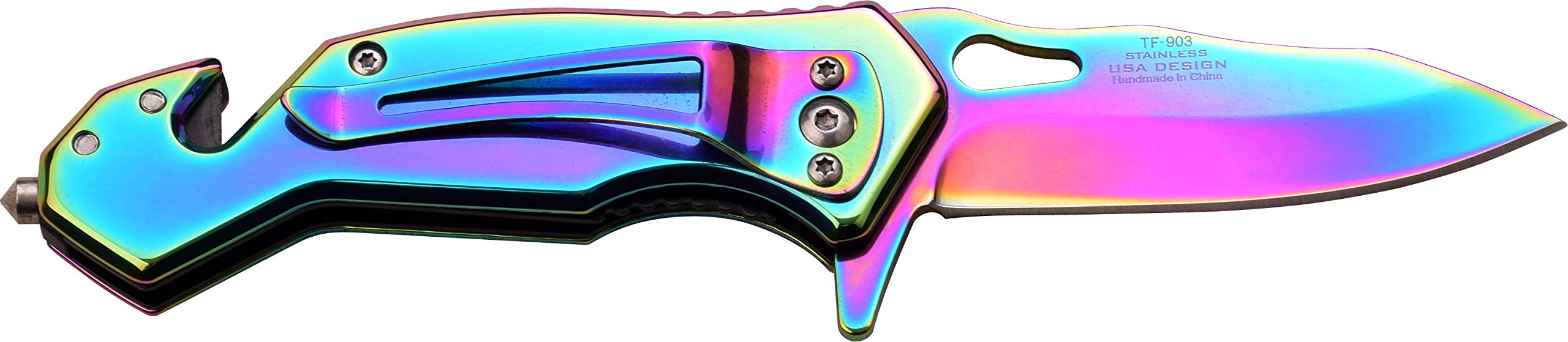 TAC Force TF-903RB Spring Assist Folding Knife, Rainbow Straight Edge Blade, Rainbow Handle, 3.75-Inch Closed