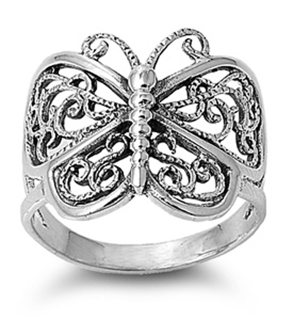 Sterling Silver Women's Butterfly Cute Ring Wholesale 925 Band 19mm Size 7