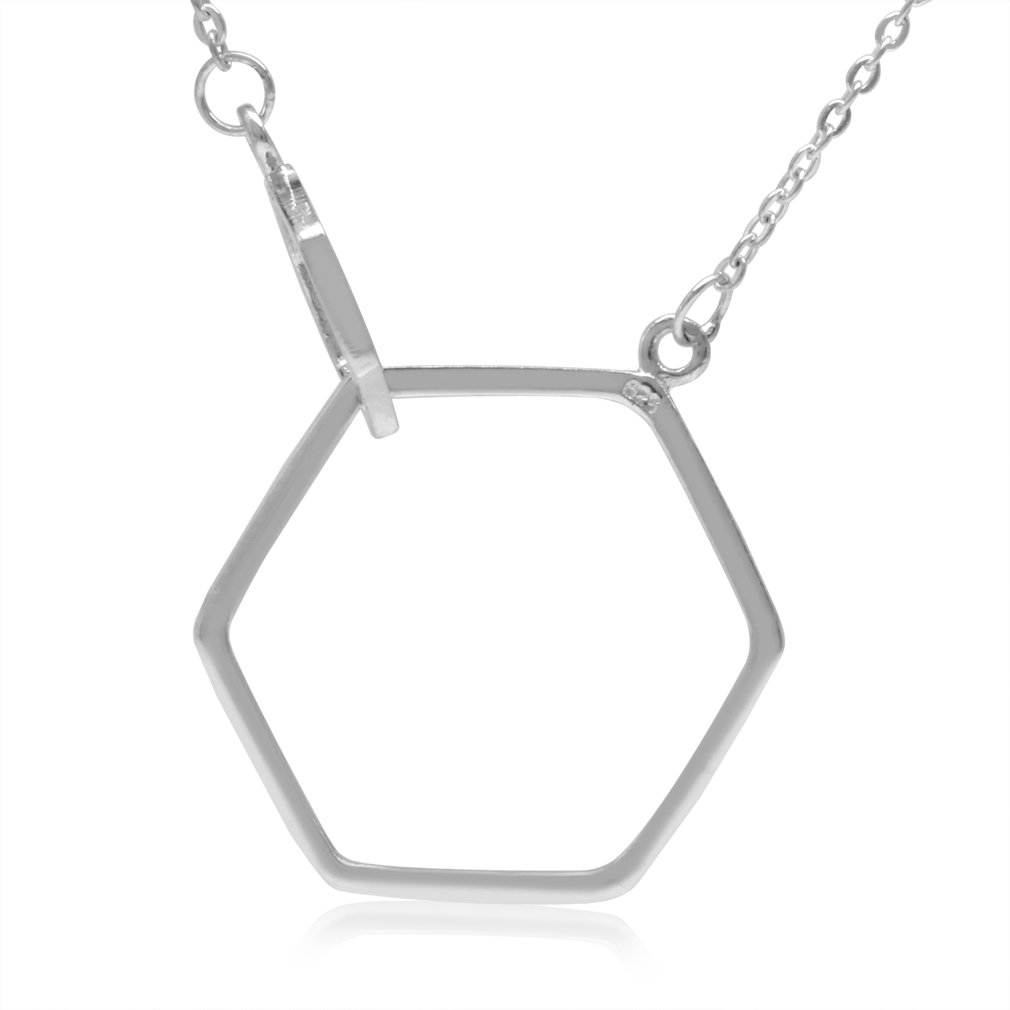 Silvershake 925 Sterling Silver Hexagon Geometric Minimalist Pendant with 16 to 18 Inch Chain Necklace
