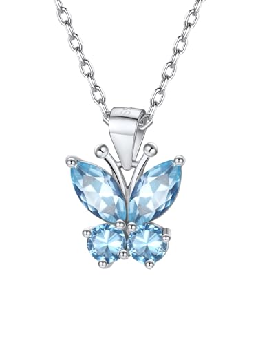 SILVERCUTE Light Blue Butterfly Pendant Necklace 925 Sterling Sterling Silver Cute Insect Animal Pendant & Chain for Women