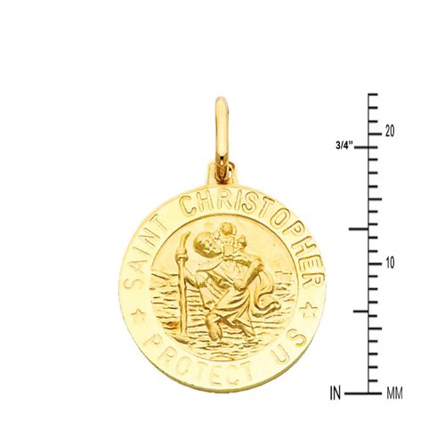 The World Jewelry Center 14k REAL Yellow Gold Religious Saint Christopher Medal Pendant with 1.2mm Cable Chain Necklace - 22"