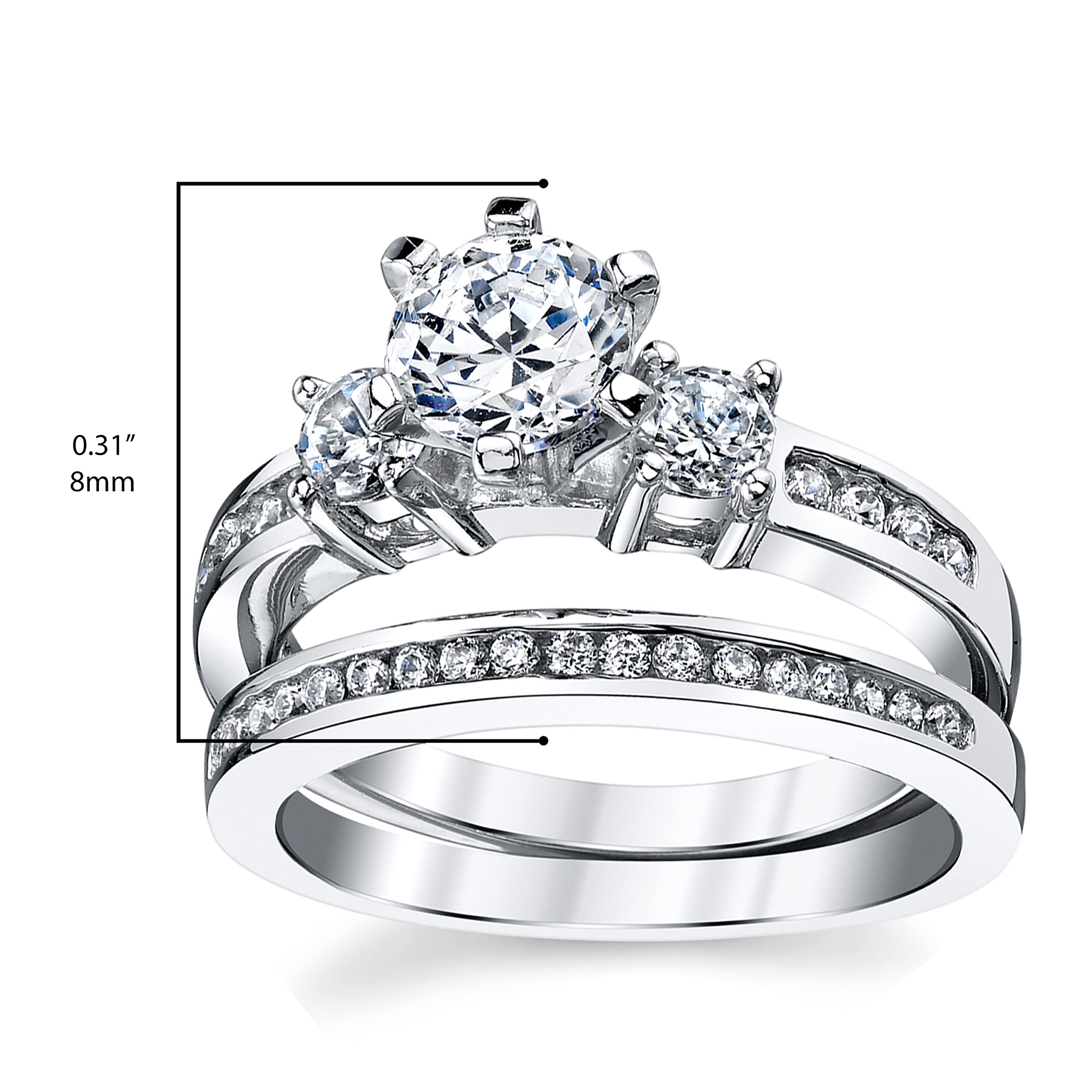 Sterling Silver Cubic Zirconia 1.15 Carat TW Round Cut Wedding Engagement Ring 2 Piece Set Band SZ4
