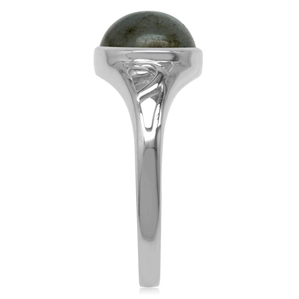 Silvershake 9mm Round Shape Labradorite White Gold Plated 925 Sterling Silver Filigree Swirl Ring Size 5