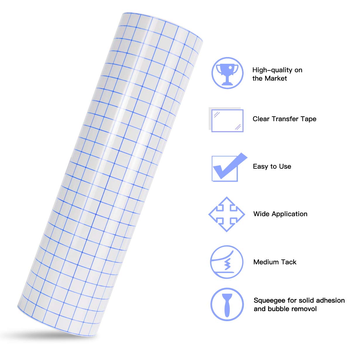 Transfer Tape for Vinyl - 12” x 50 FT w/Blue Alignment Grid Vinyl Transfer Tape, Medium Tack Clear Transfer Tape for Self Adhesive Vinyl for Signs Stickers Decals