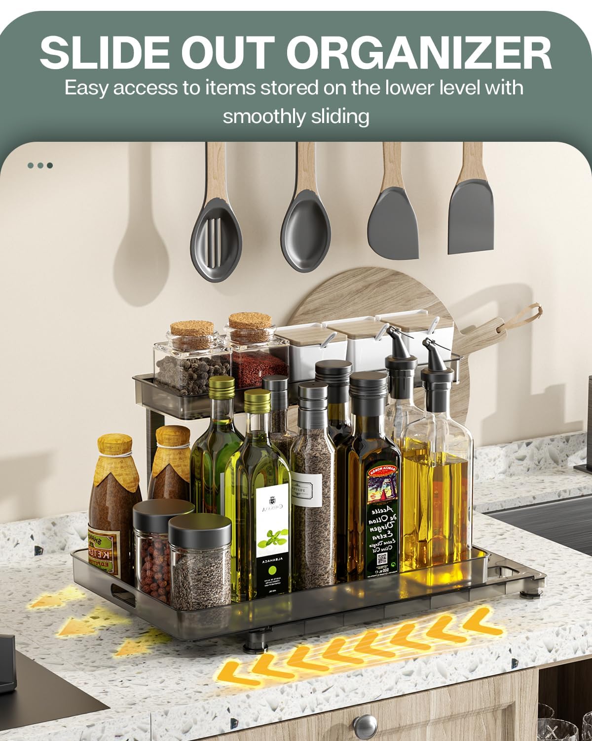 Under Sink Organizer and Storage, 2 Tier Sliding Under Sink Shelf, L Shaped Pull Out Cabinet Basket Organizer, Multi-Purpose Slide Out Organizer Rack for Bathroom, Kitchen