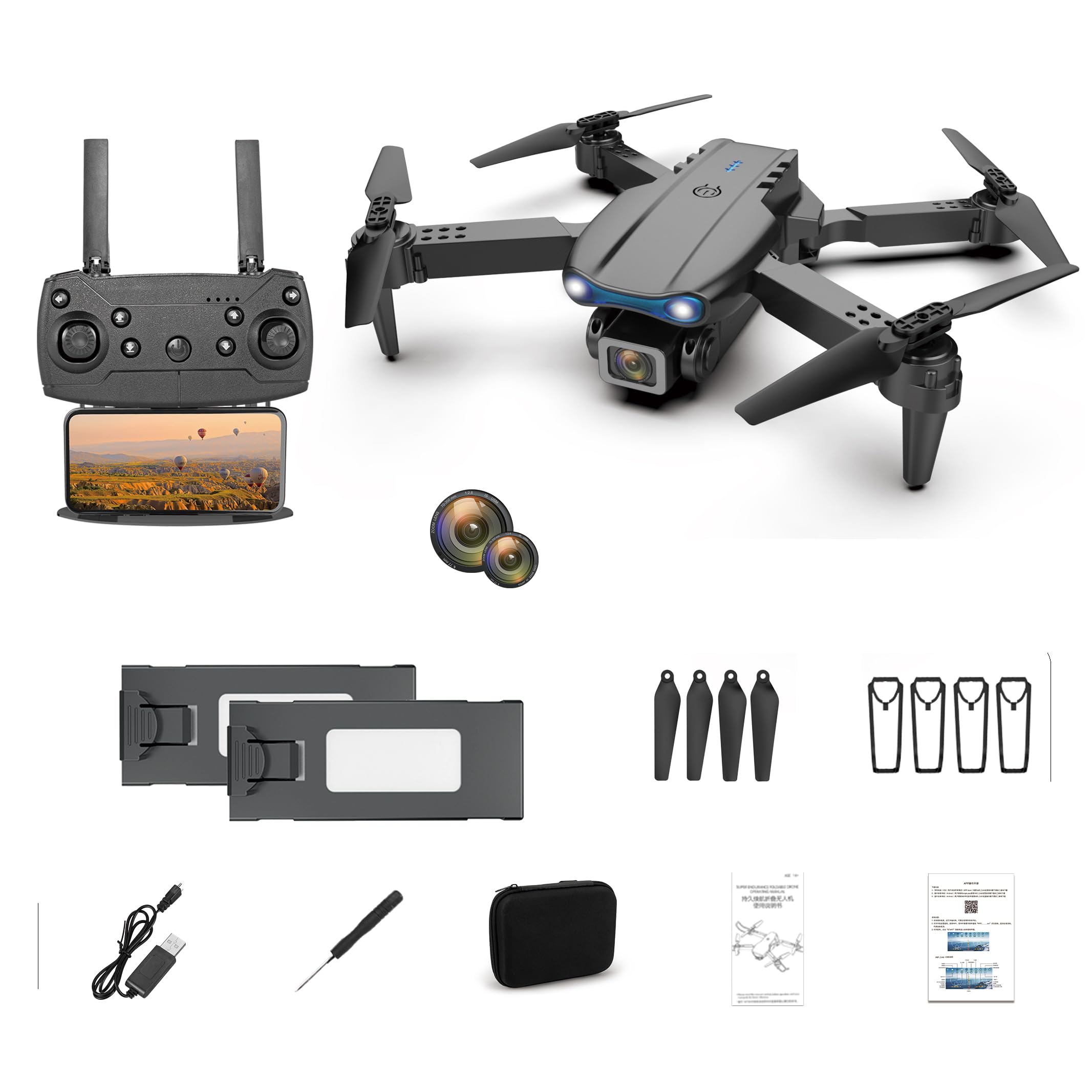 UAV, Drone, Obstacle Avoidance Helicopter, 4K HD Aerial Photography Remote Control Aircraft, Induction Height Fixing Aircraft, with Dual Cameras, Dual Batteries