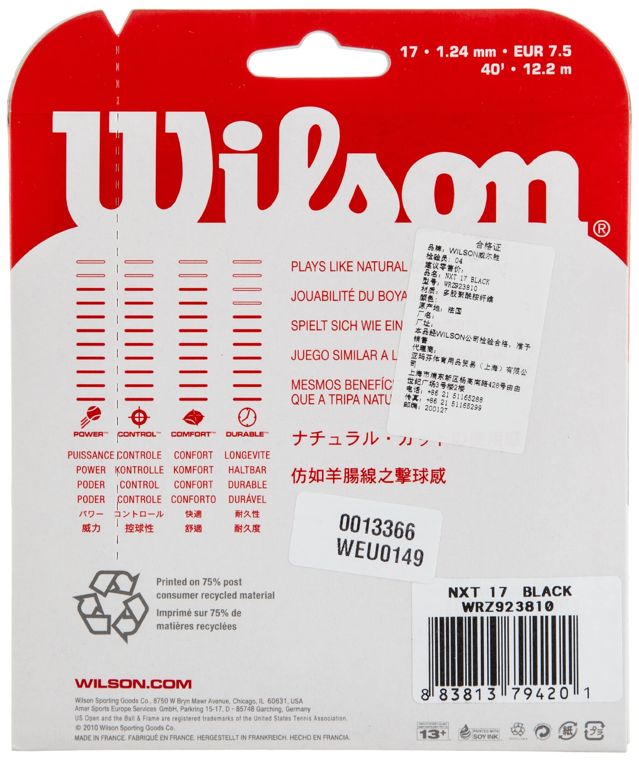 WILSON Sporting Goods NXT Tennis String Set, Black, 17-Guage