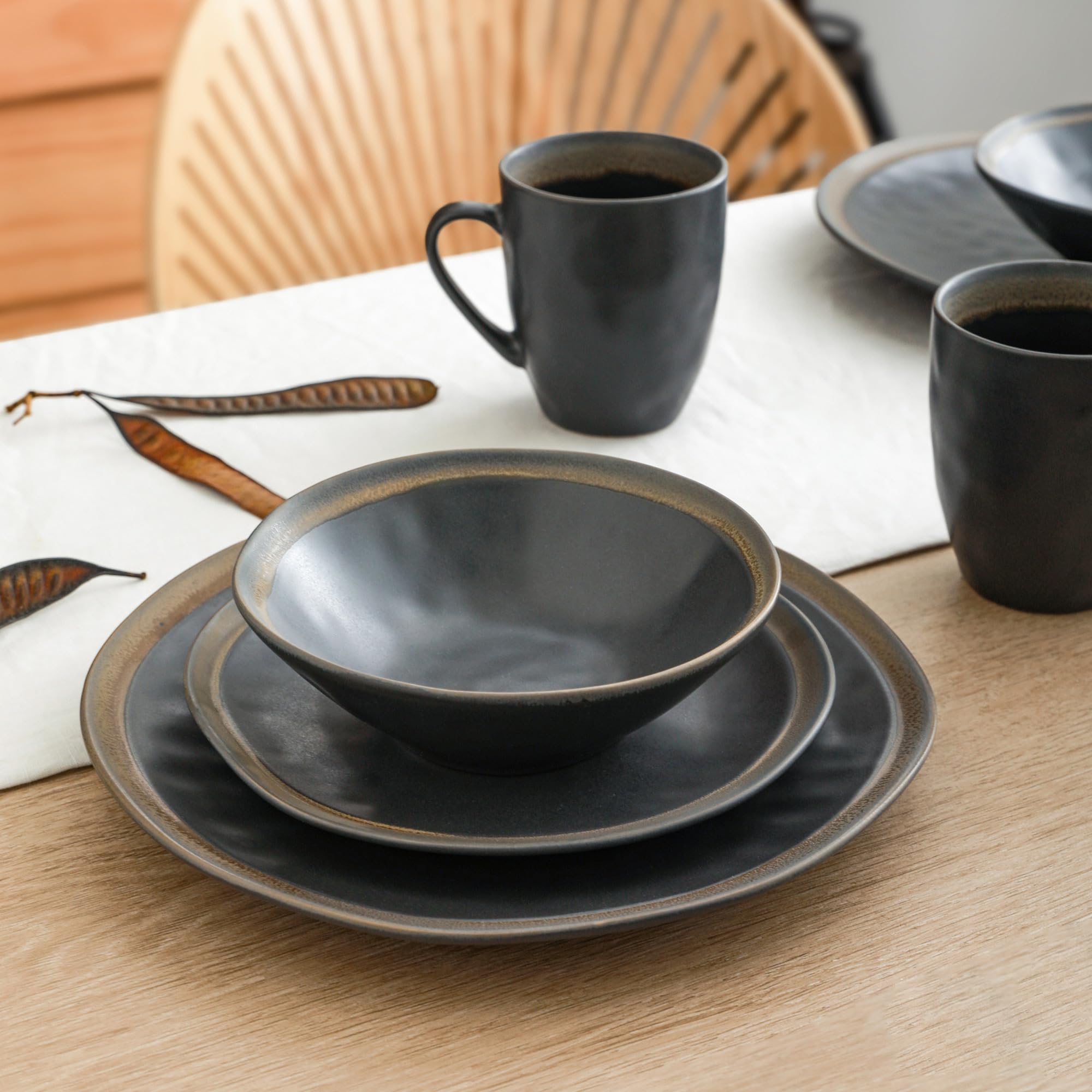 Stone Lain Serafina Stoneware 16-piece Round Dinnerware Set, Grey