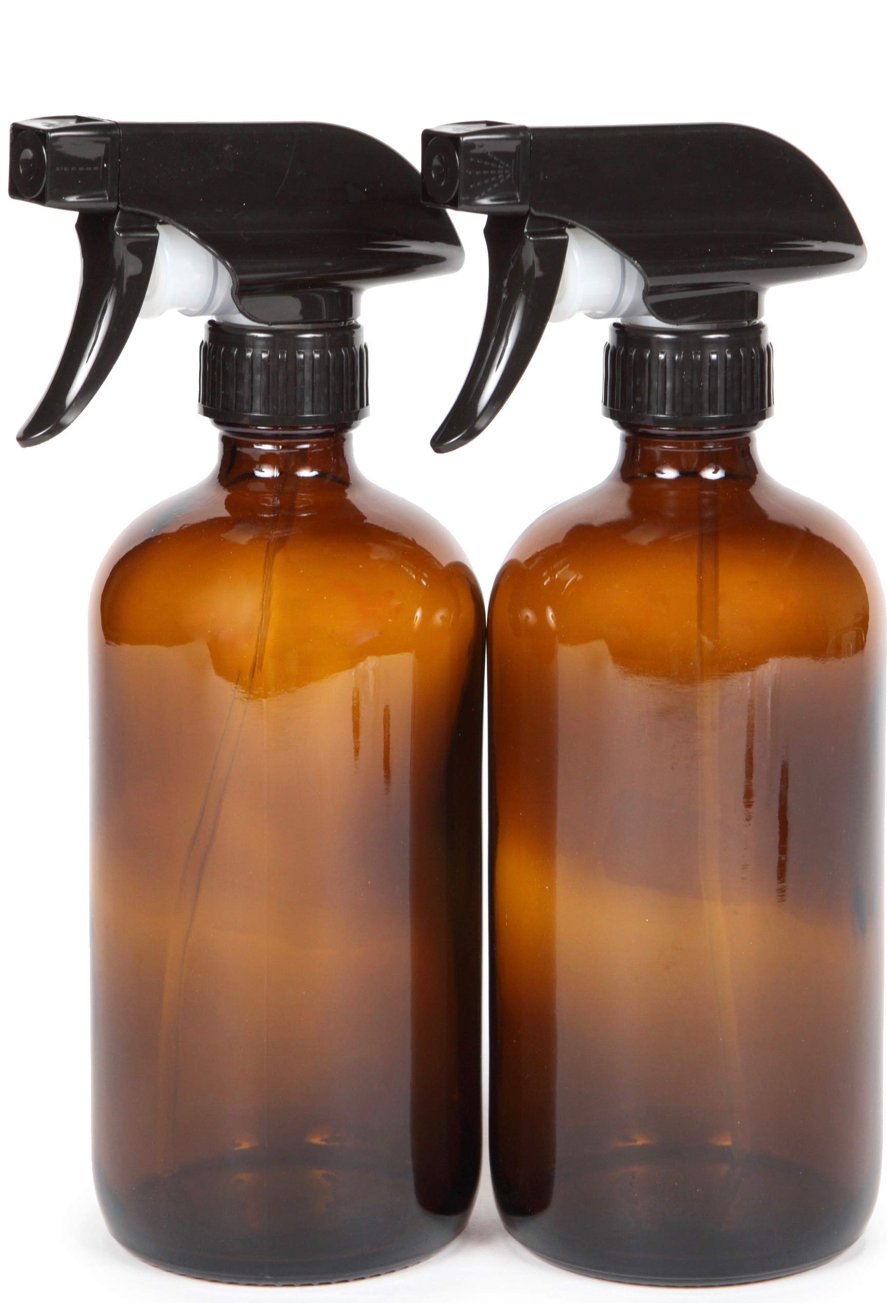 Vivaplex, 2, Large, 16 oz, Empty, Amber Glass Spray Bottles with Black Trigger Sprayers and Lids …