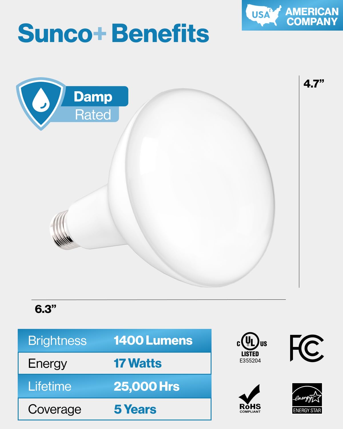 Sunco Lighting - 10 Pack BR40 Light Bulbs, LED Indoor Flood Light, Dimmable, CRI94 5000K Daylight, 100W Equivalent 17W, 1400 Lumens, E26 Base, Indoor Home Recessed Can Lights, High Lumens - UL